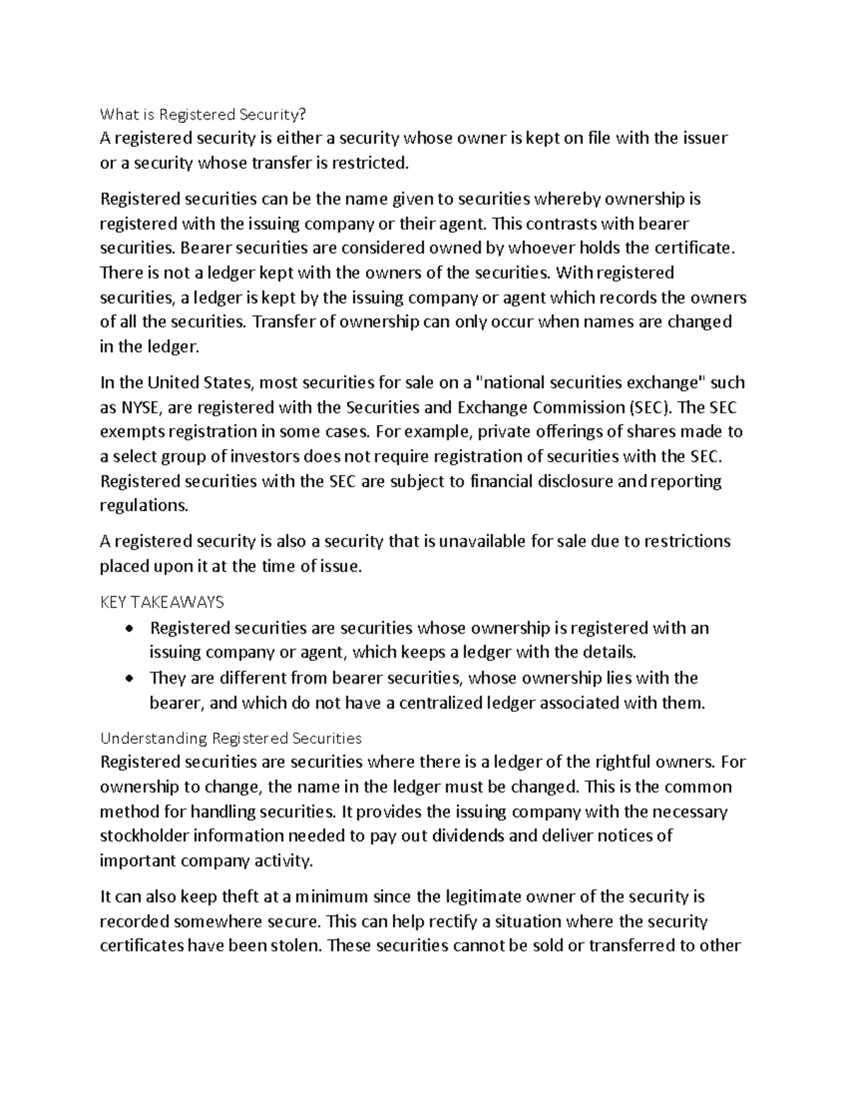 Registered Security - Lecture Notes - What is Registered Security? A ...