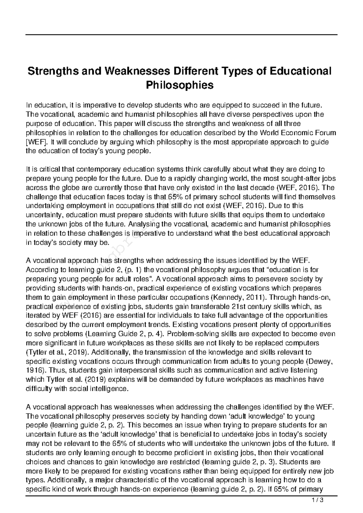 Strengths and weaknesses different types of educational philosophies 9 ...
