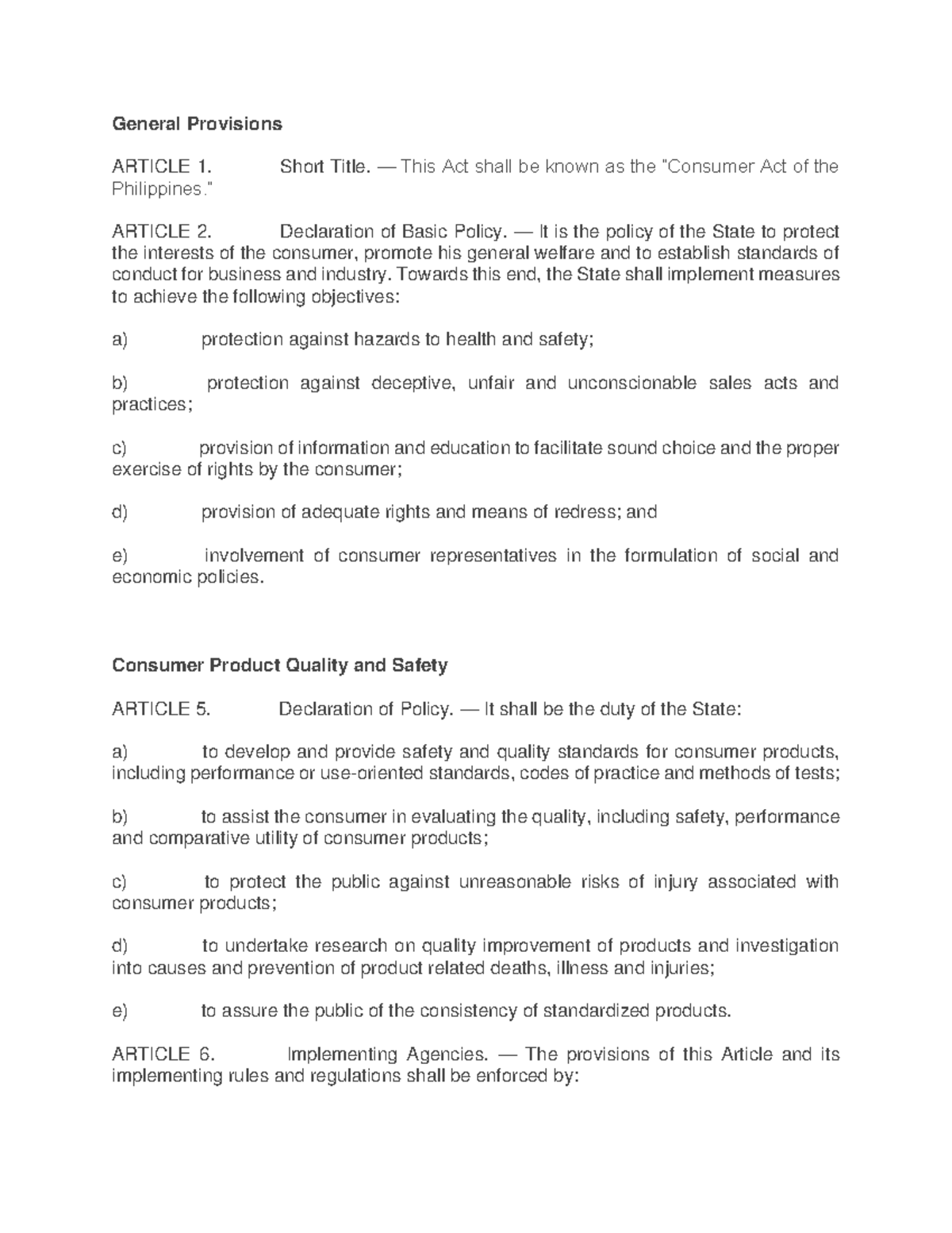 Law on sales 123 - General Provisions ARTICLE 1. Short Title. — This ...