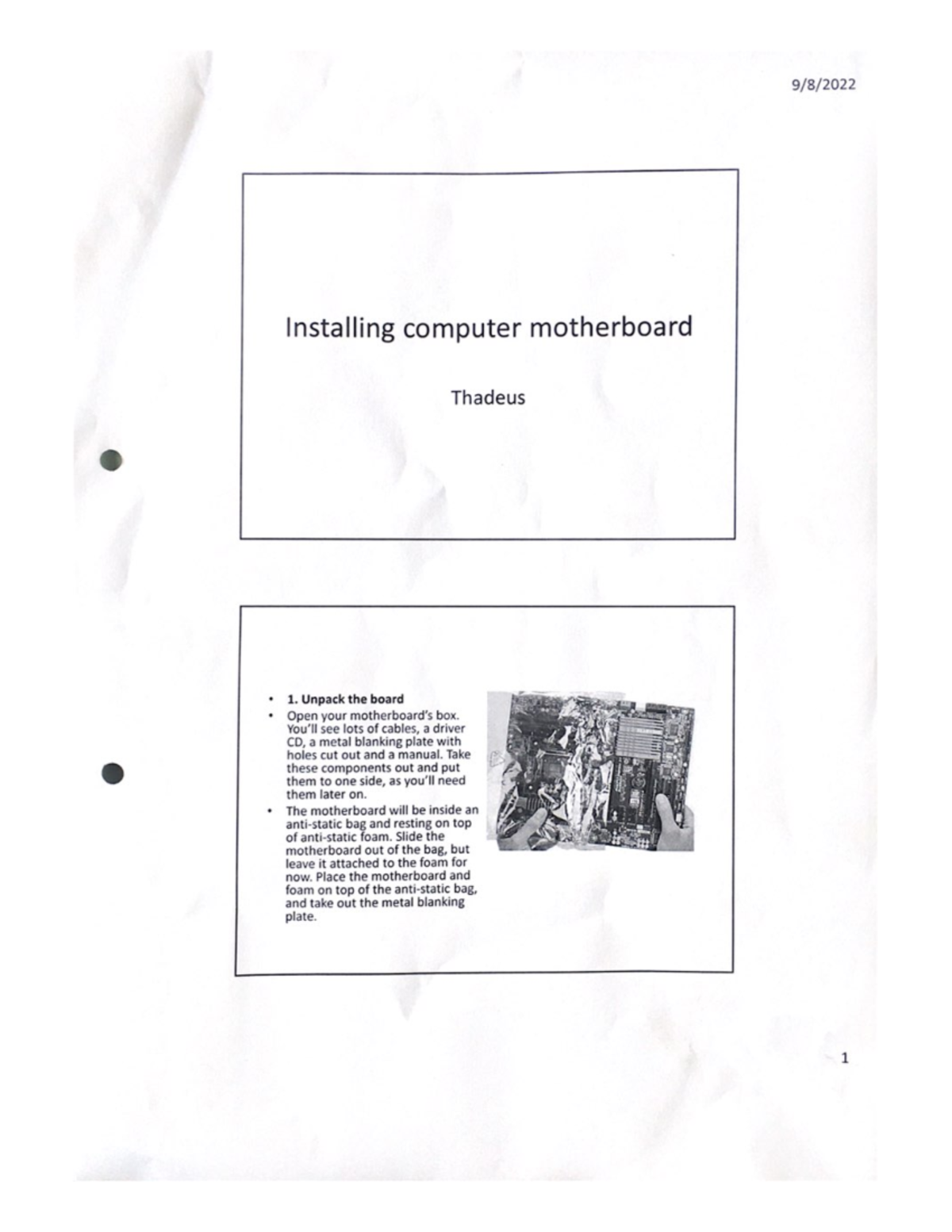 Installing computer motherboard - Studocu