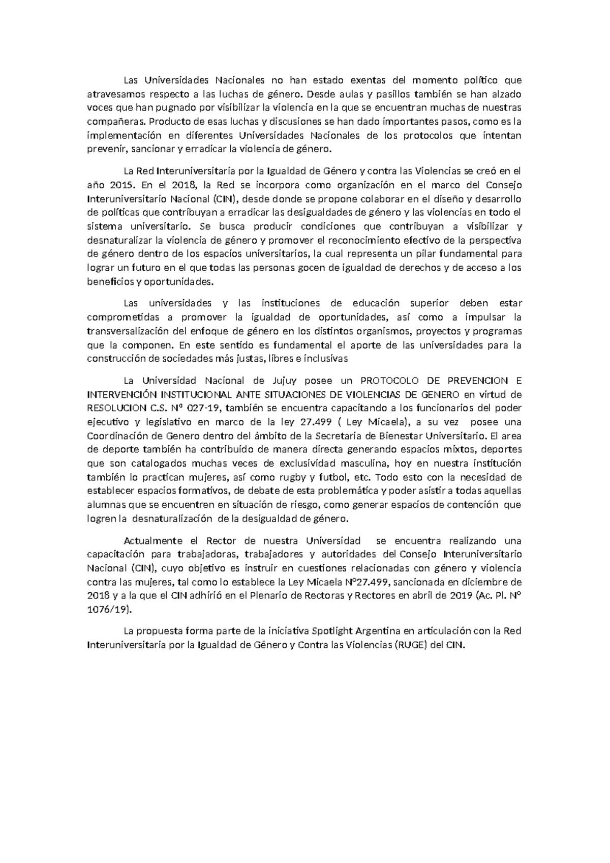 Unju genero - BOZQUEJO DE TRABAJO FINAL - Las Universidades Nacionales ...
