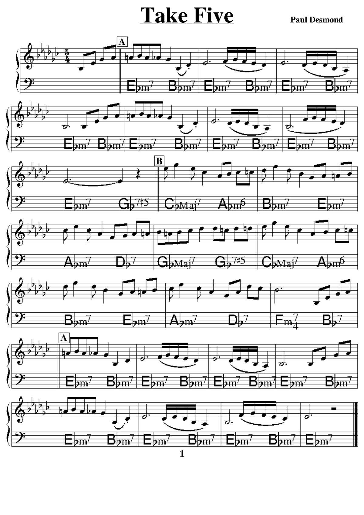 Take Five - Jsjdj - Introductory soil - E m7 B m7 E m7 B m7 E m7 B m E ...