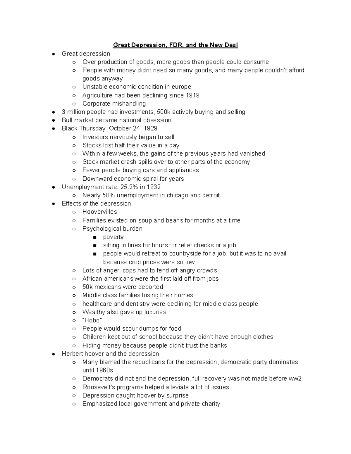 History 3 9 - Lecture notes - Great Depression, FDR, and the New Deal ...