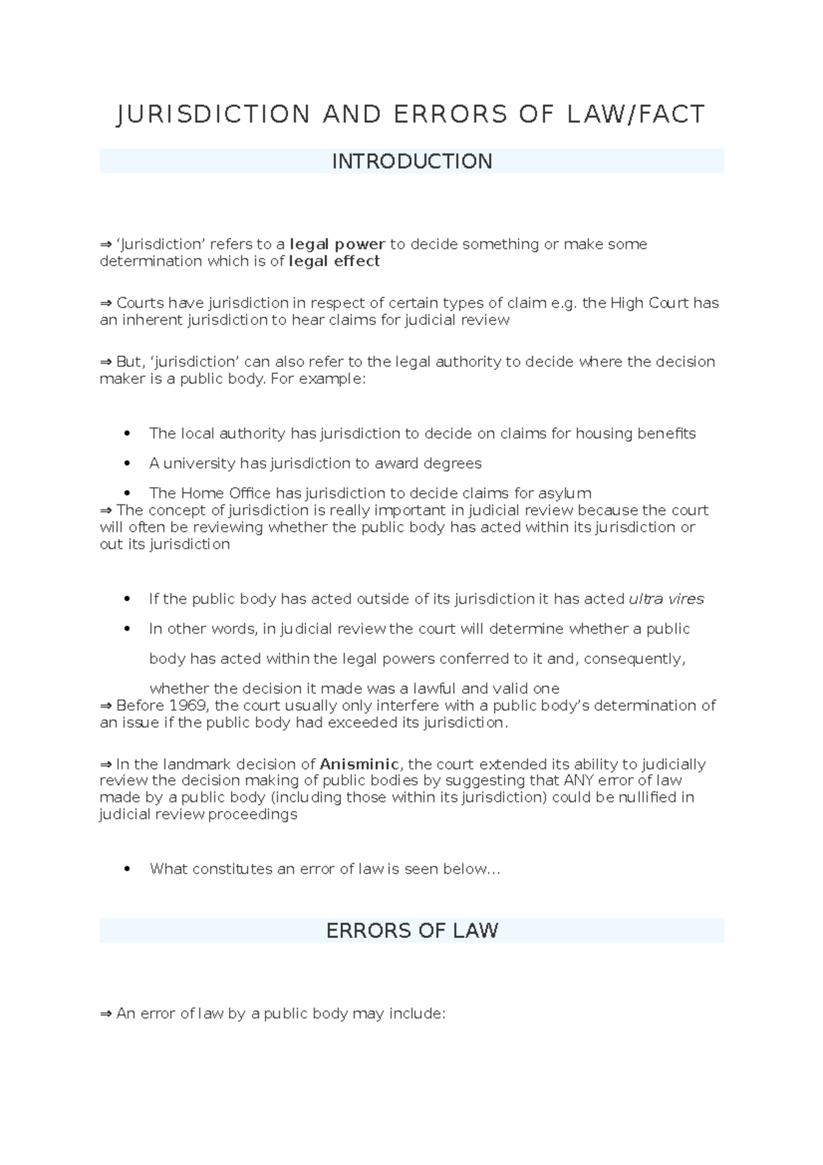 Jurisdiction AND Errors OF LAW - JURISDICTION AND ERRORS OF LAW/FACT ...