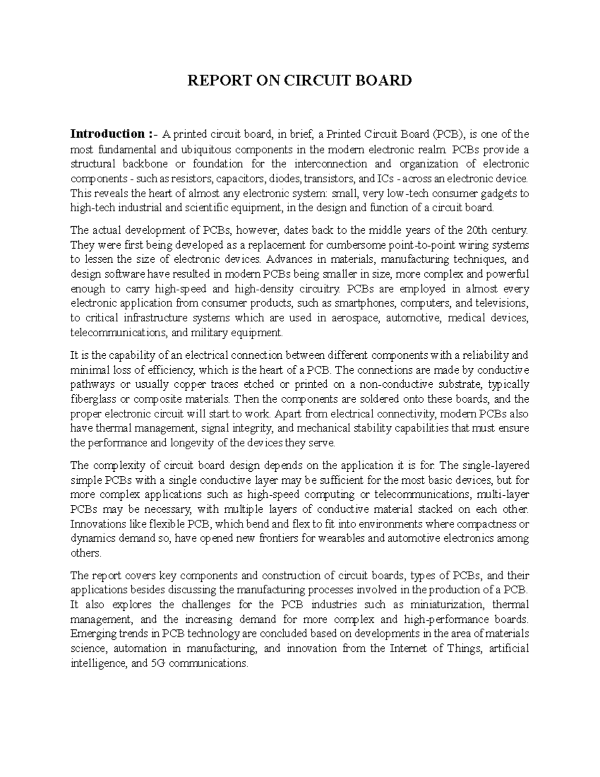 Report ON Circuit Board - REPORT ON CIRCUIT BOARD Introduction :- A ...