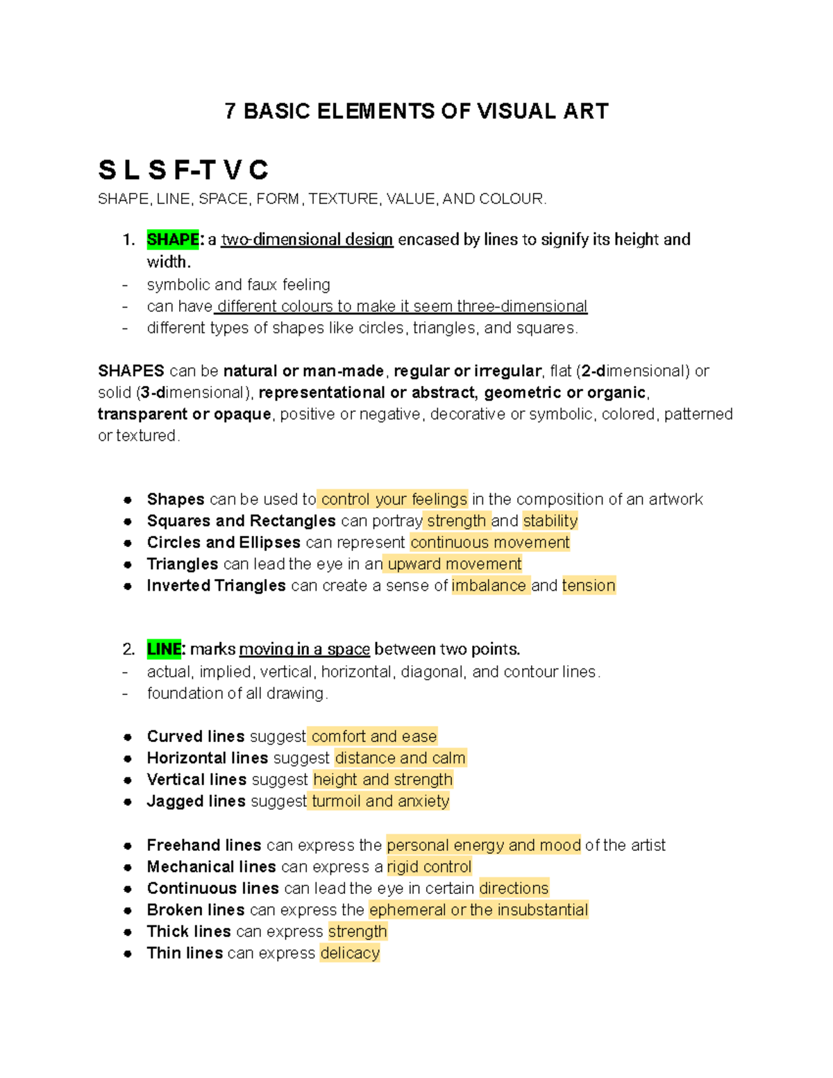 RVA Reviewer GL GL - Reading in Visual Arts Notes - 7 BASIC ELEMENTS OF ...