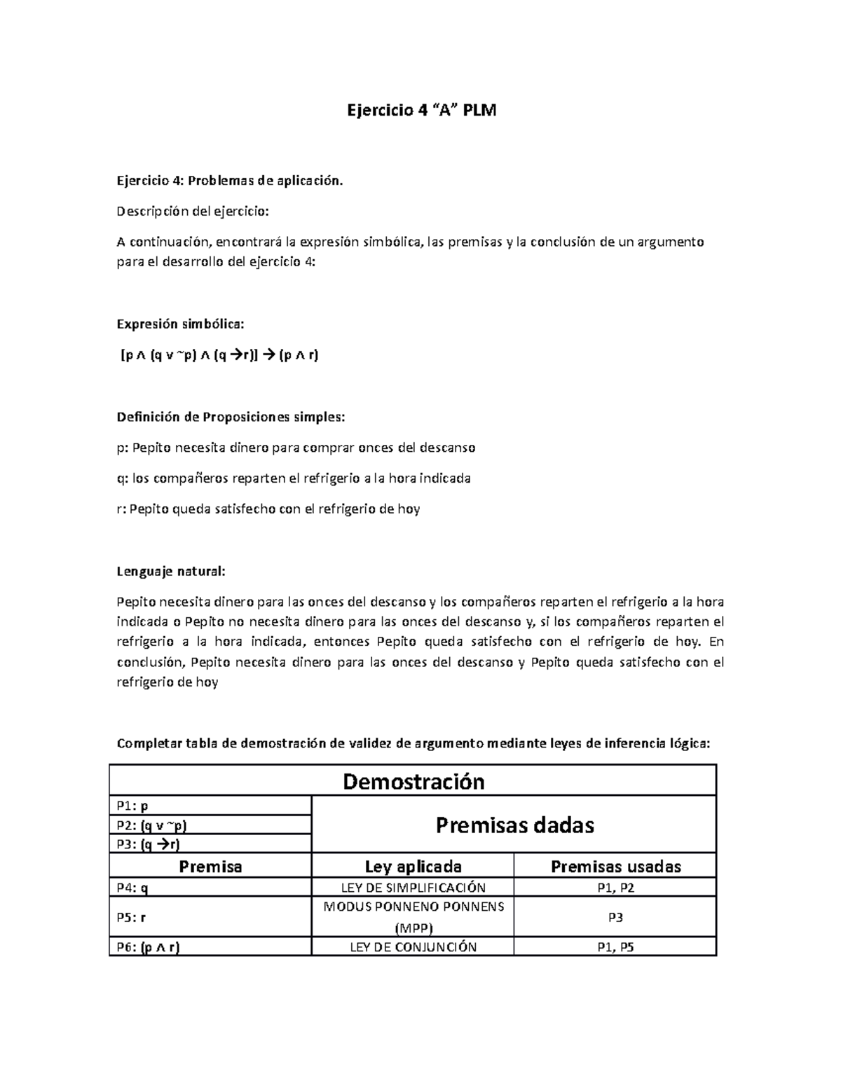 Ejercicio 4 - ejericio 4 - Ejercicio 4 “A” PLM Ejercicio 4: Problemas de aplicación. Descripción ...