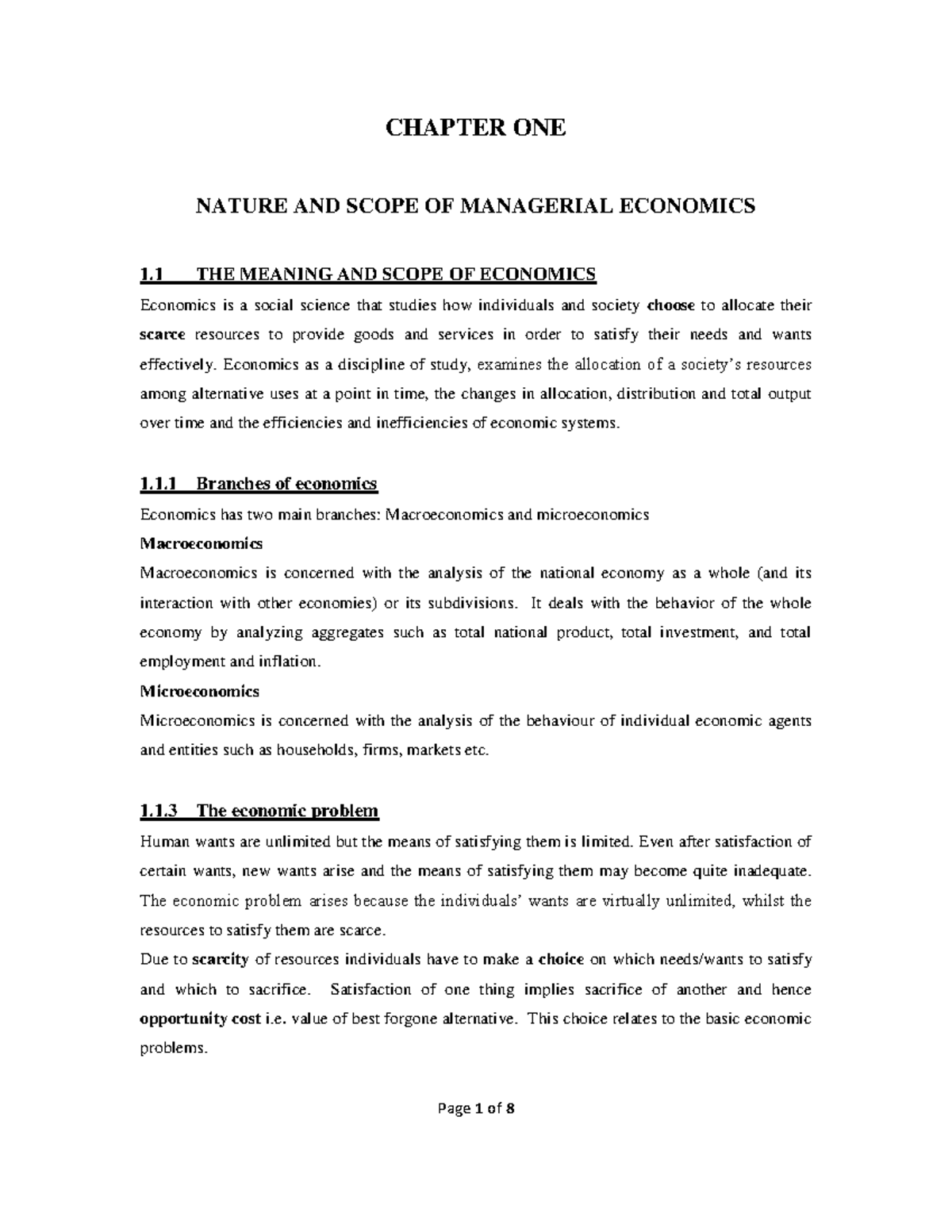 1 Nature and Scope of Managerial Economics - CHAPTER ONE NATURE AND ...