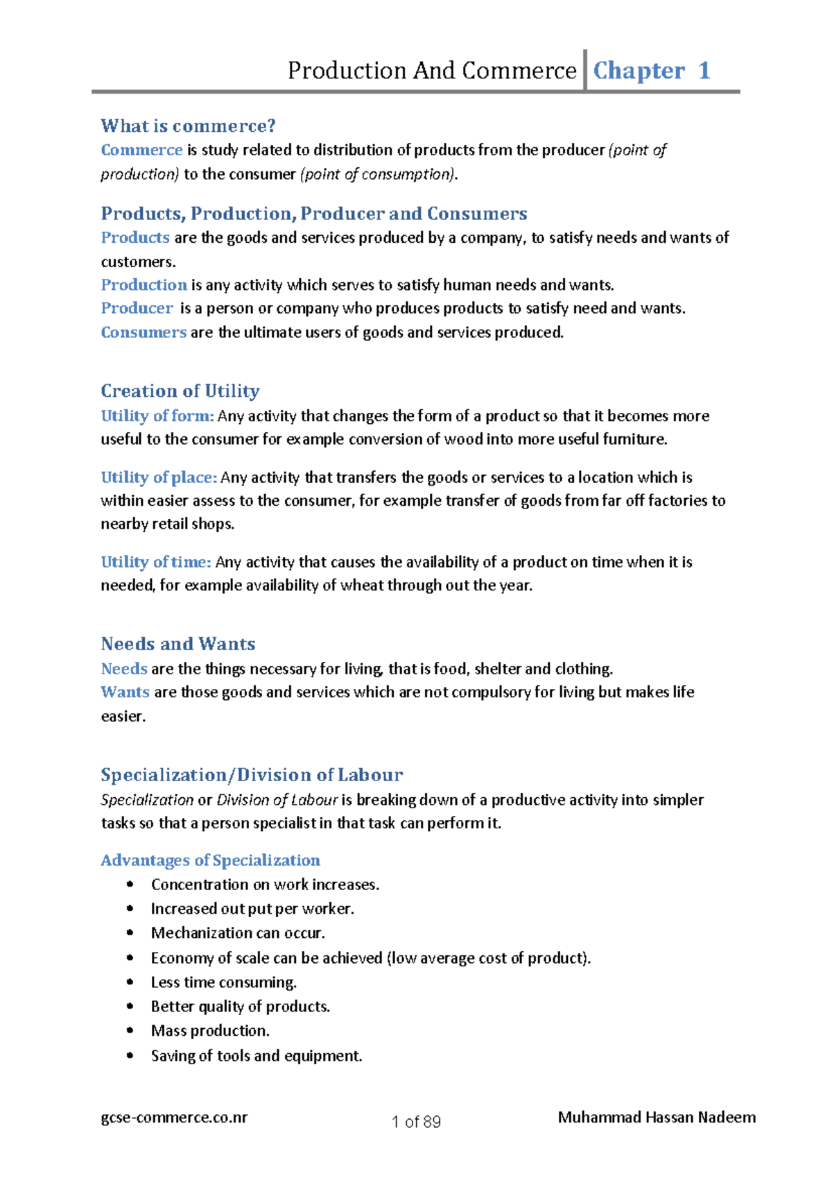 Commerce notes 2 - Production And Commerce Chapter 1 gcse-commerce.co ...