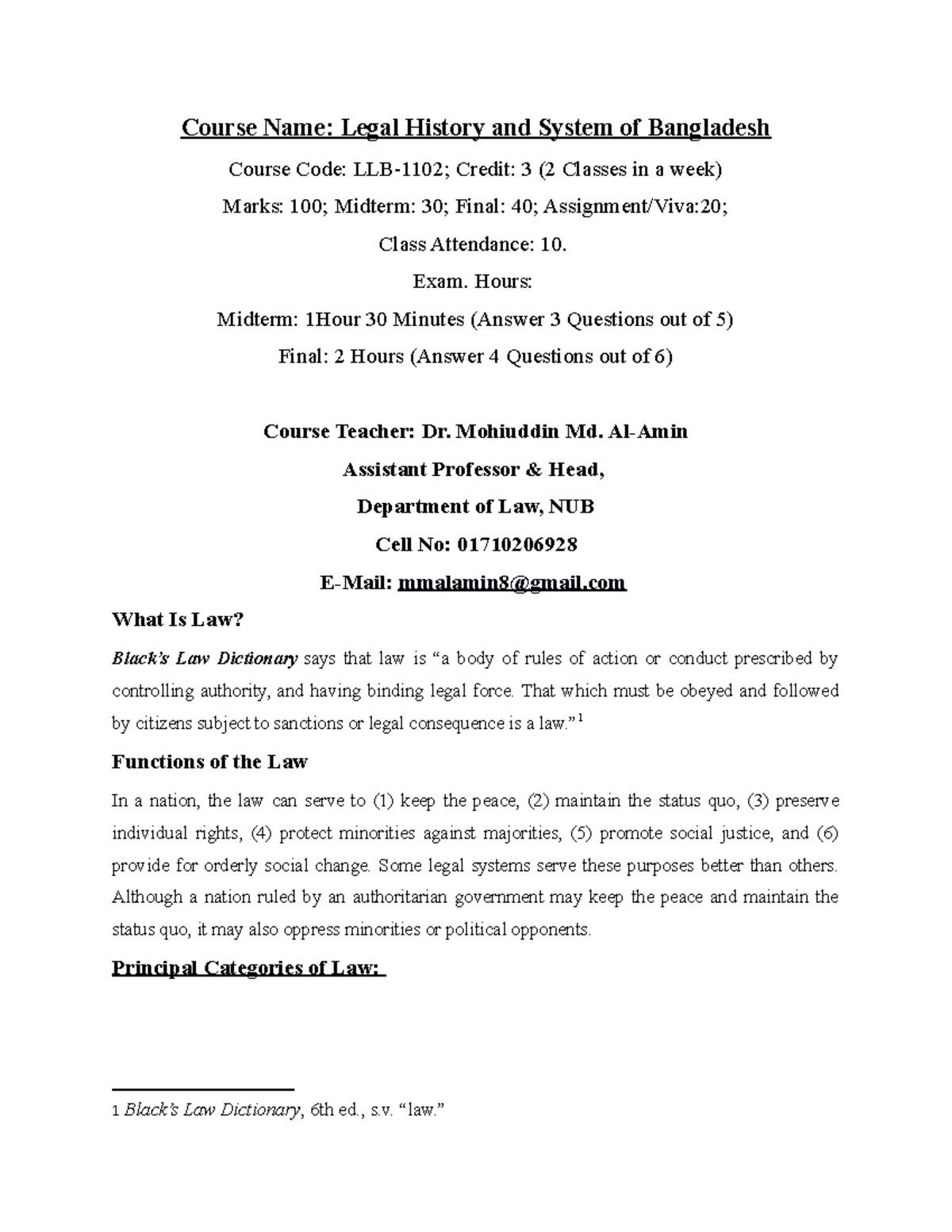 Introduction of Law - Course Name: Legal History and System of ...