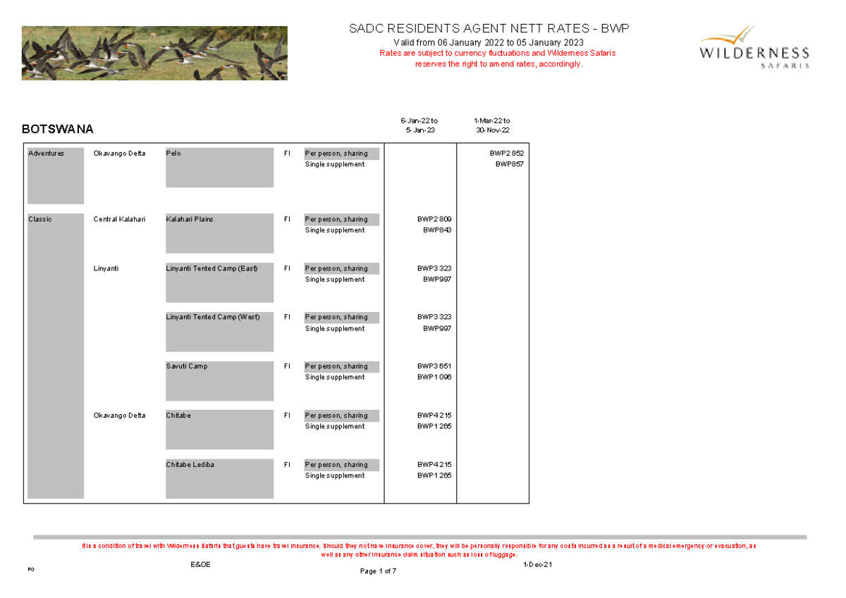 2022 sadc rate sheet - bwp - po - 01 dec 21 - Valid from 06 January ...
