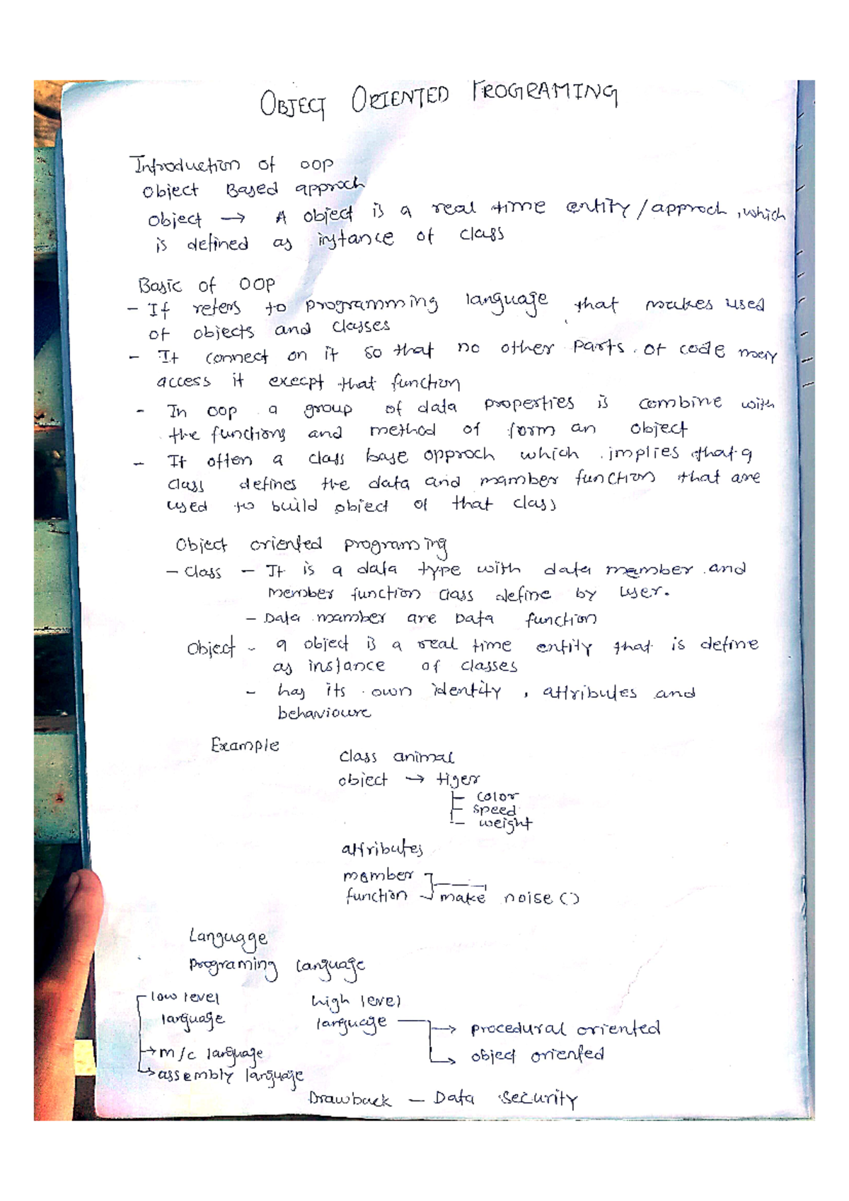 OOPM handwritten notes - Intoduetn of obiect object Bayic of - Studocu