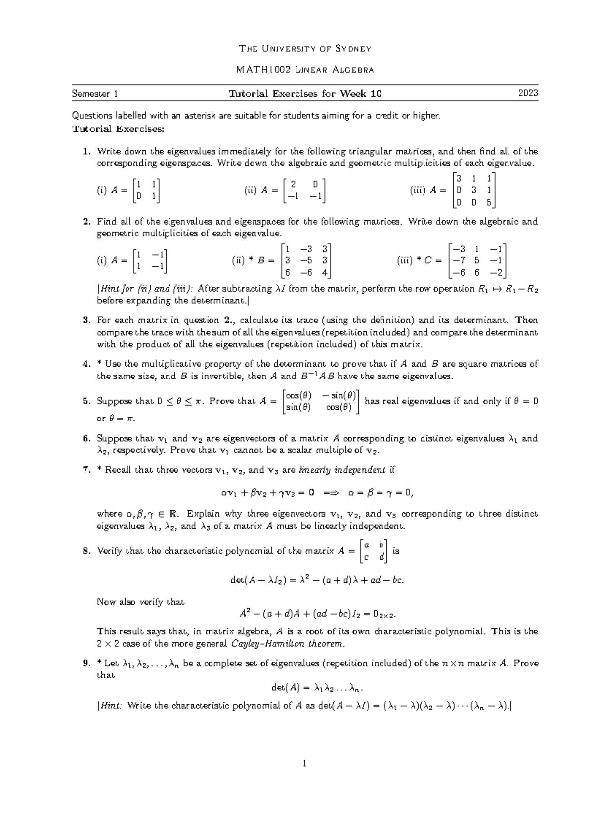 Httpswww.maths.usyd.edu - The University of Sydney MATH1002 Linear ...