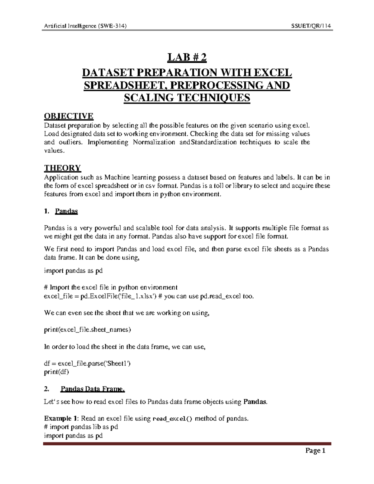 Lab 2 Preprocessing Lectures Lab 2 Dataset Preparation With Excel Spreadsheet