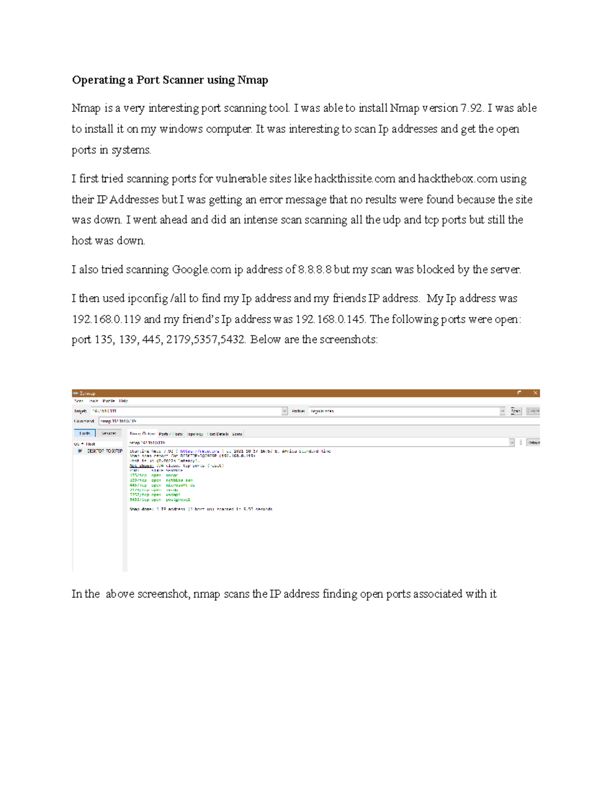 Operating A Port Scanner Using Nmap I Was Able To Install Nmap Version 7 I Was Able To
