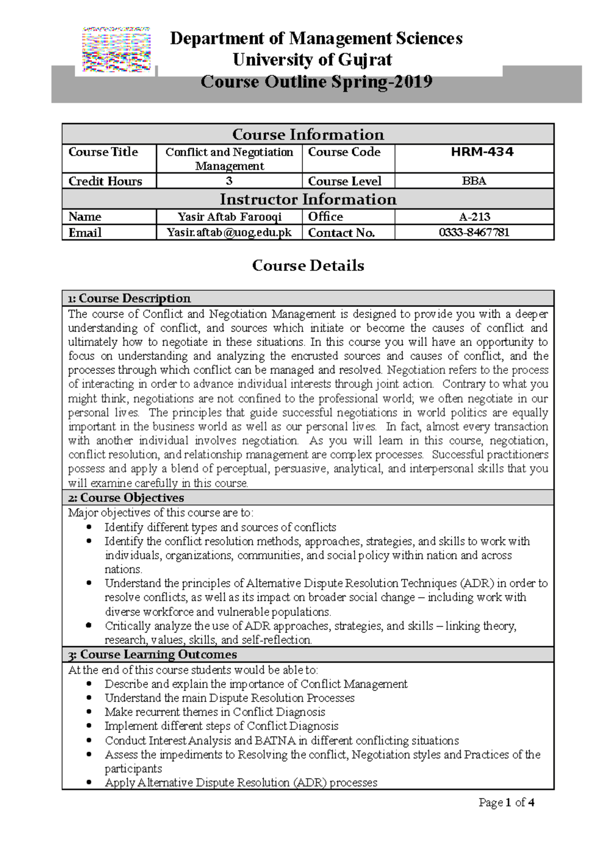 Exam 16 November 2018, questions and answers - University of Gujrat Course Outline Spring ...