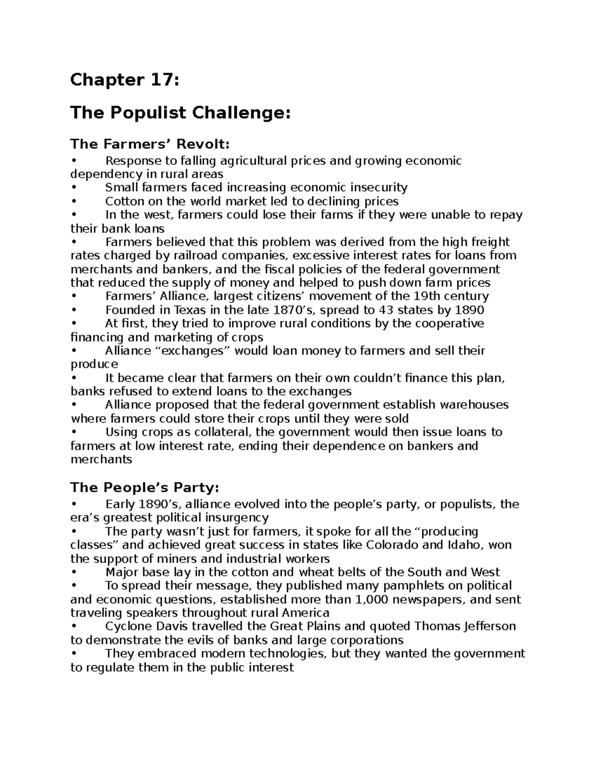Chapter 17- The Populist Challenge - Chapter 17: The Populist Challenge ...