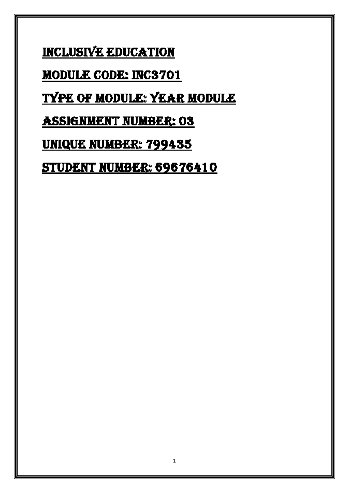 Inclusive education 0303 - Inclusive education Module code: inc Type of ...