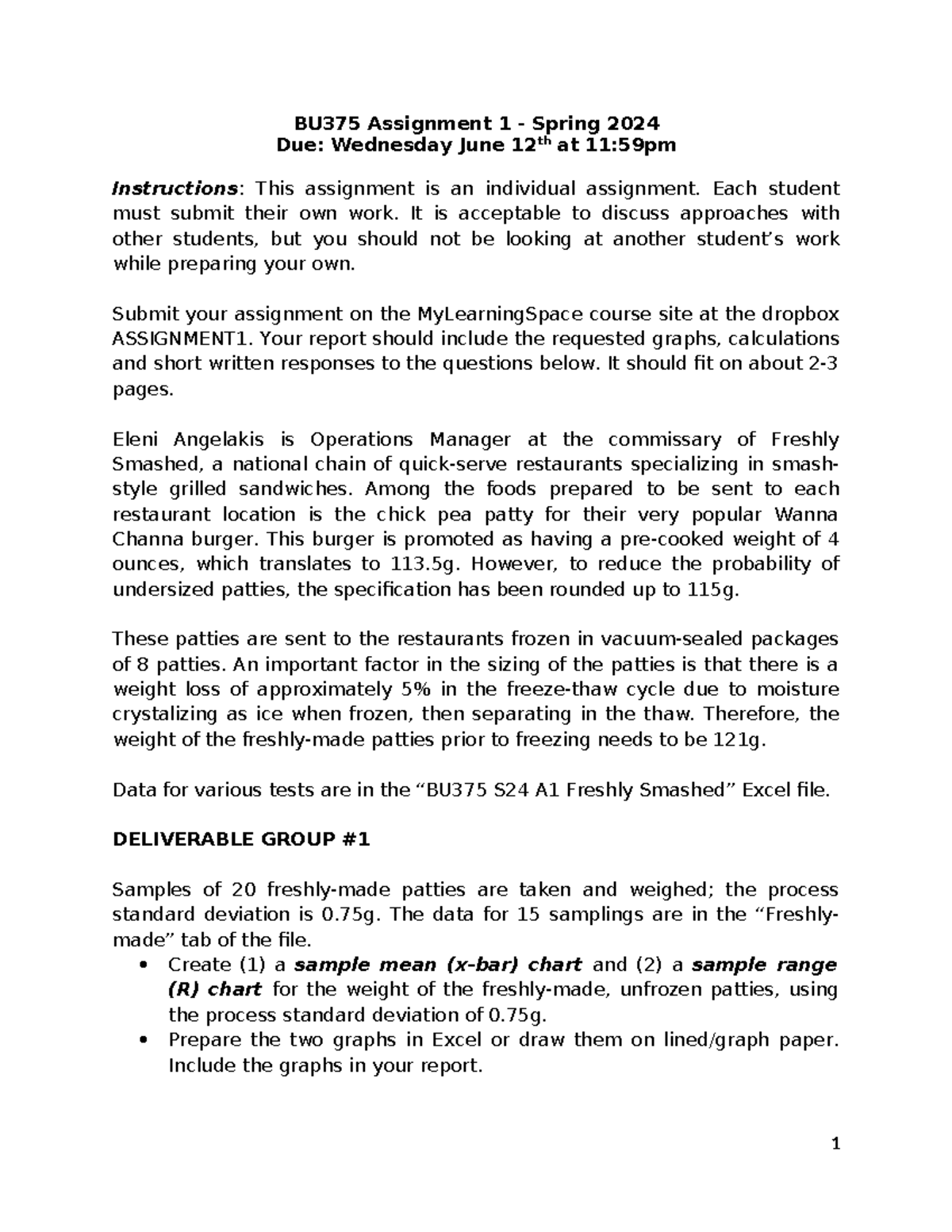 BU375 Assignment 1 2024Spring - BU375 Assignment 1 - Spring 2024 Due: Wednesday June 12th at 11 ...