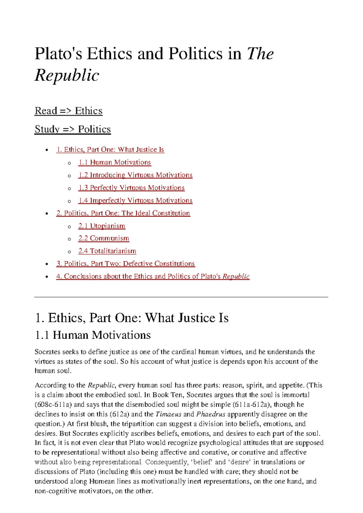 Plato Politics, Ethics - Plato's Ethics and Politics in The Republic ...