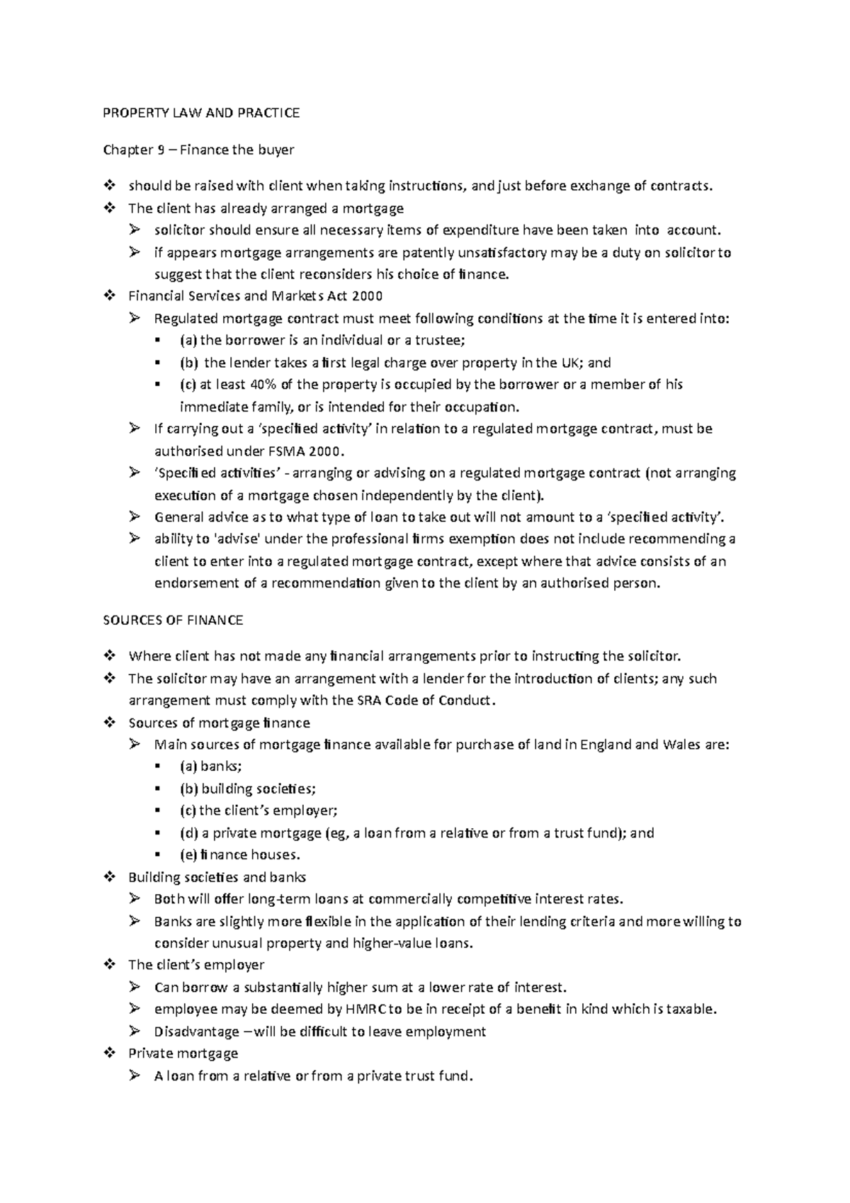Chapter 9 - lecture - PROPERTY LAW AND PRACTICE Chapter 9 – Finance the ...