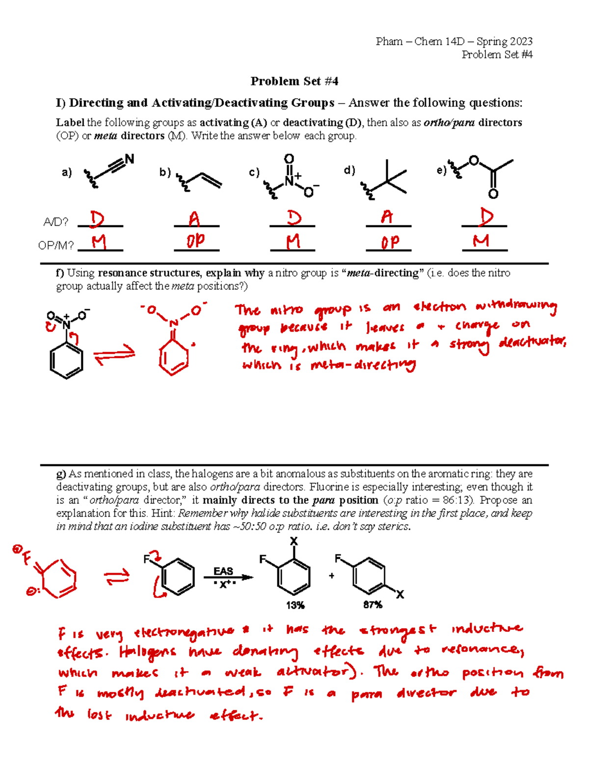 PS4 - problem set 4 - Problem Set # Problem Set # 4 I) Directing and Activating/Deactivating ...