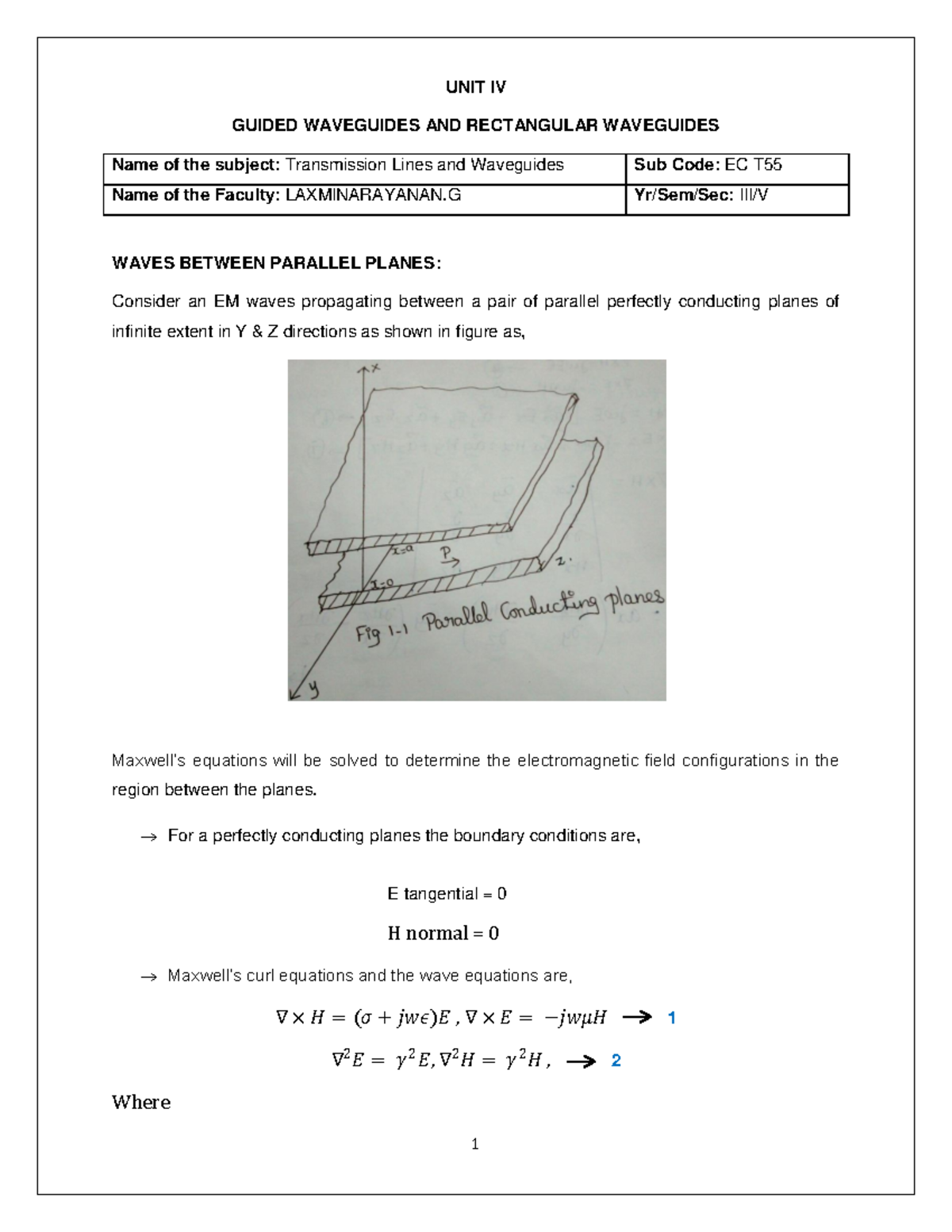 TLW(U4) - Transmission Lines and Waveguides Lecture Notes - UNIT IV ...
