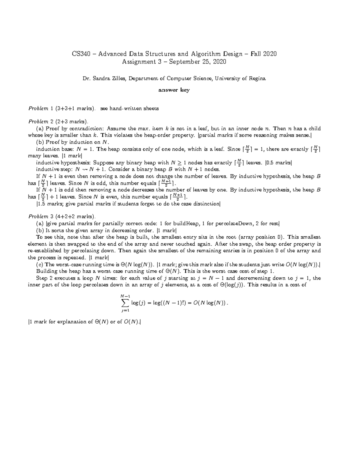 03answer Key-merged - Assignment for students - CS340 – Advanced Data Structures and Algorithm ...