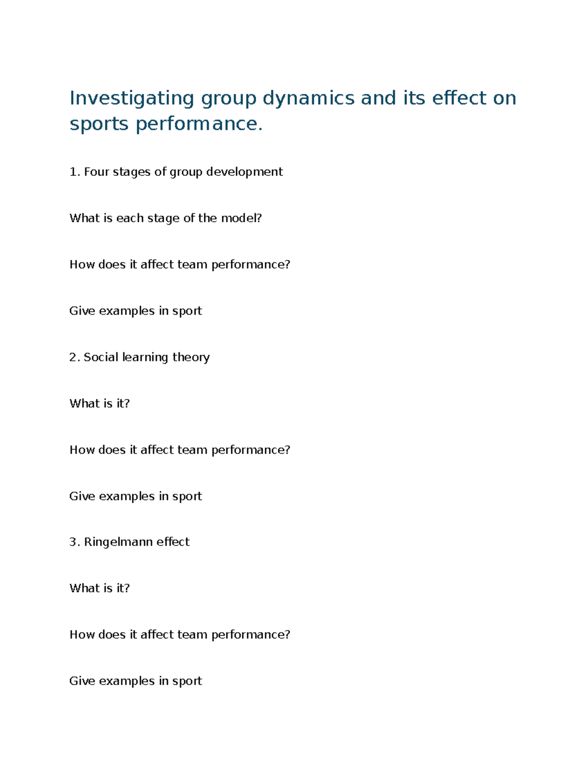 Btec sport Mr shaw assignment 2 - Investigating group dynamics and its ...