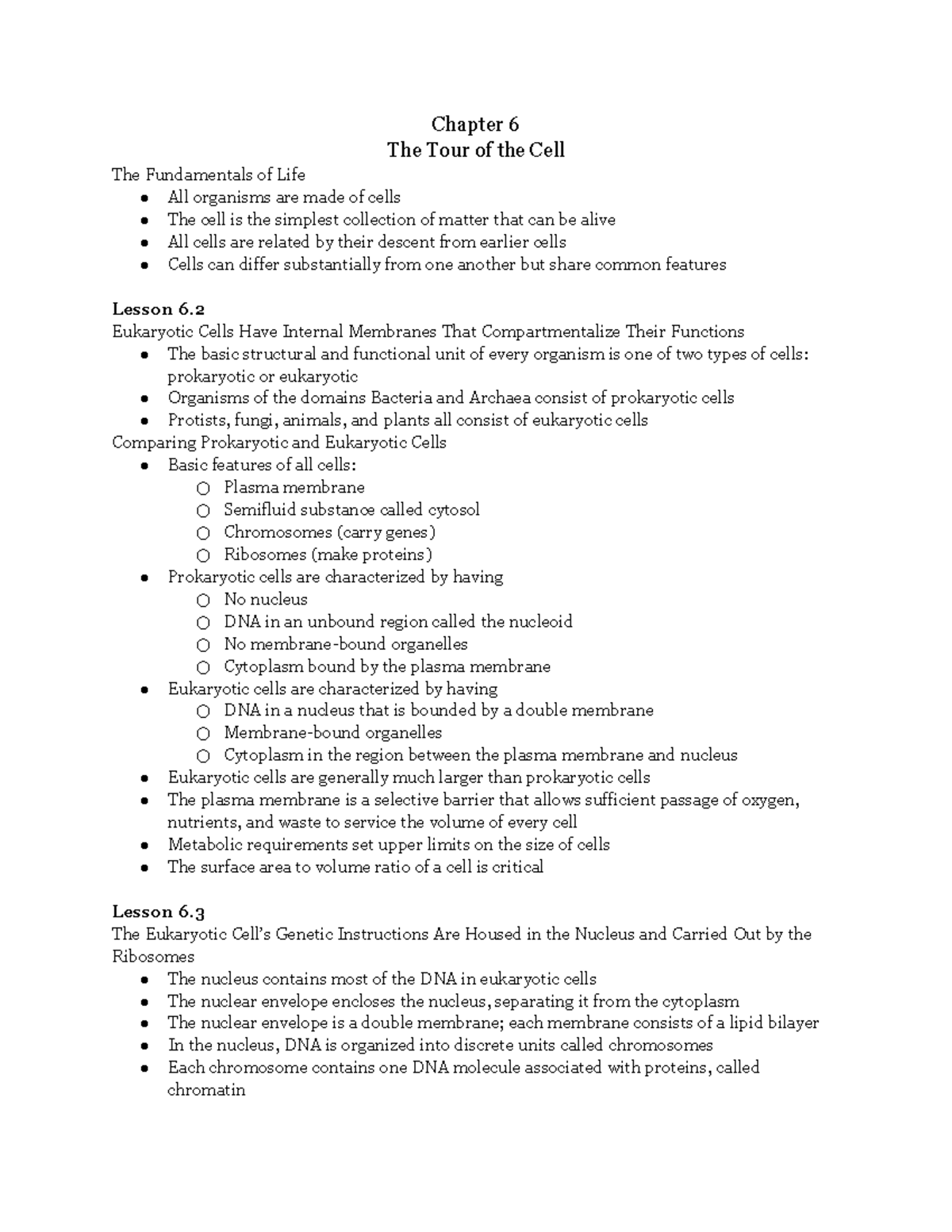 Ch. 6: The Tour of the Cell - Chapter 6 The Tour of the Cell The ...