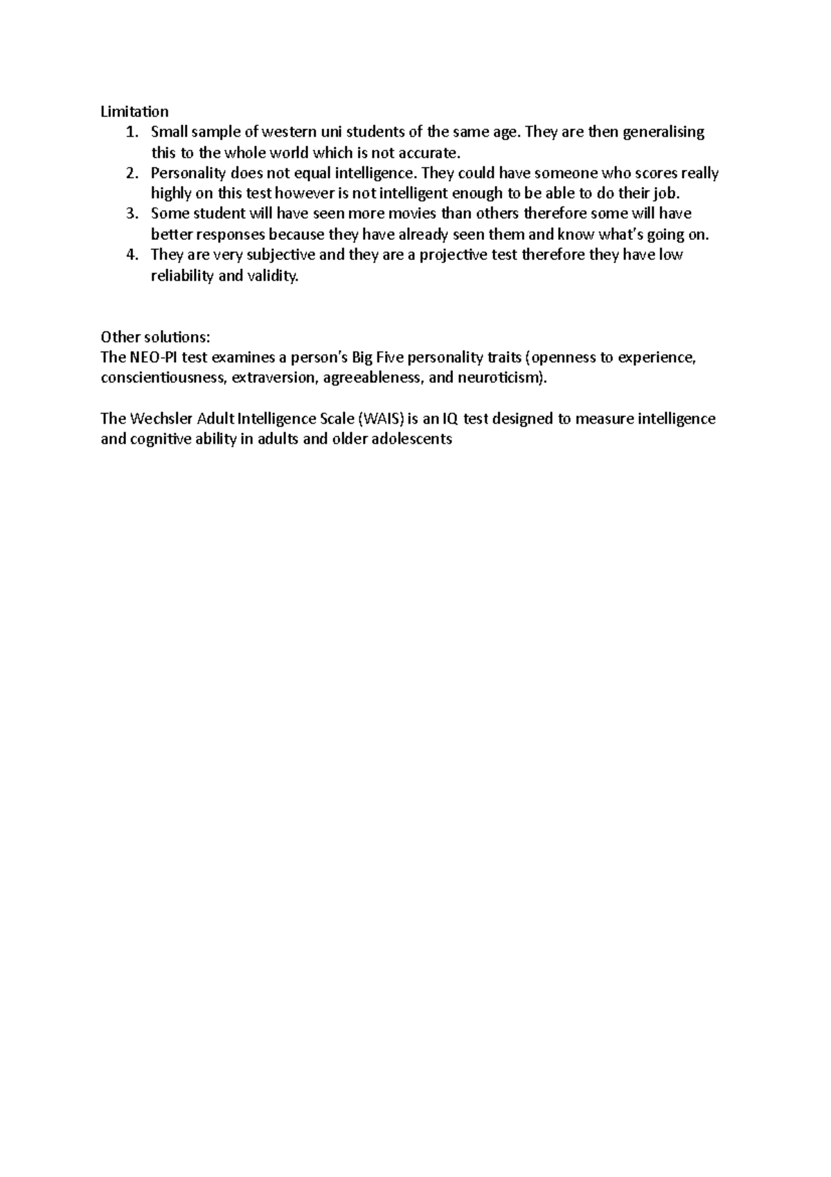 Tute prep 2 - tute prep info - Limitation 1. Small sample of western ...