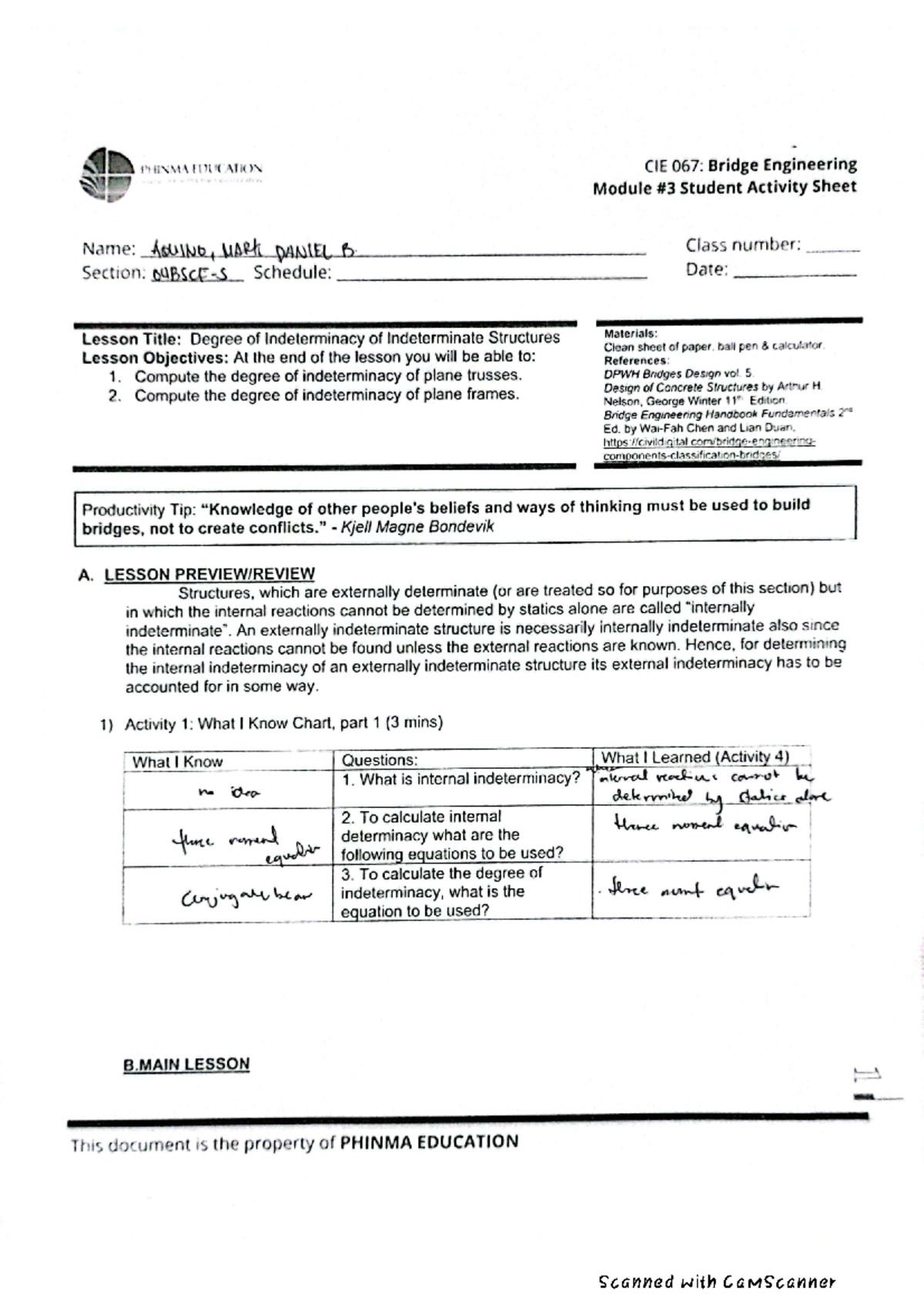 067 Bridge Engineering SAS#3 - BSCE-BS in Civil Engineering - Studocu