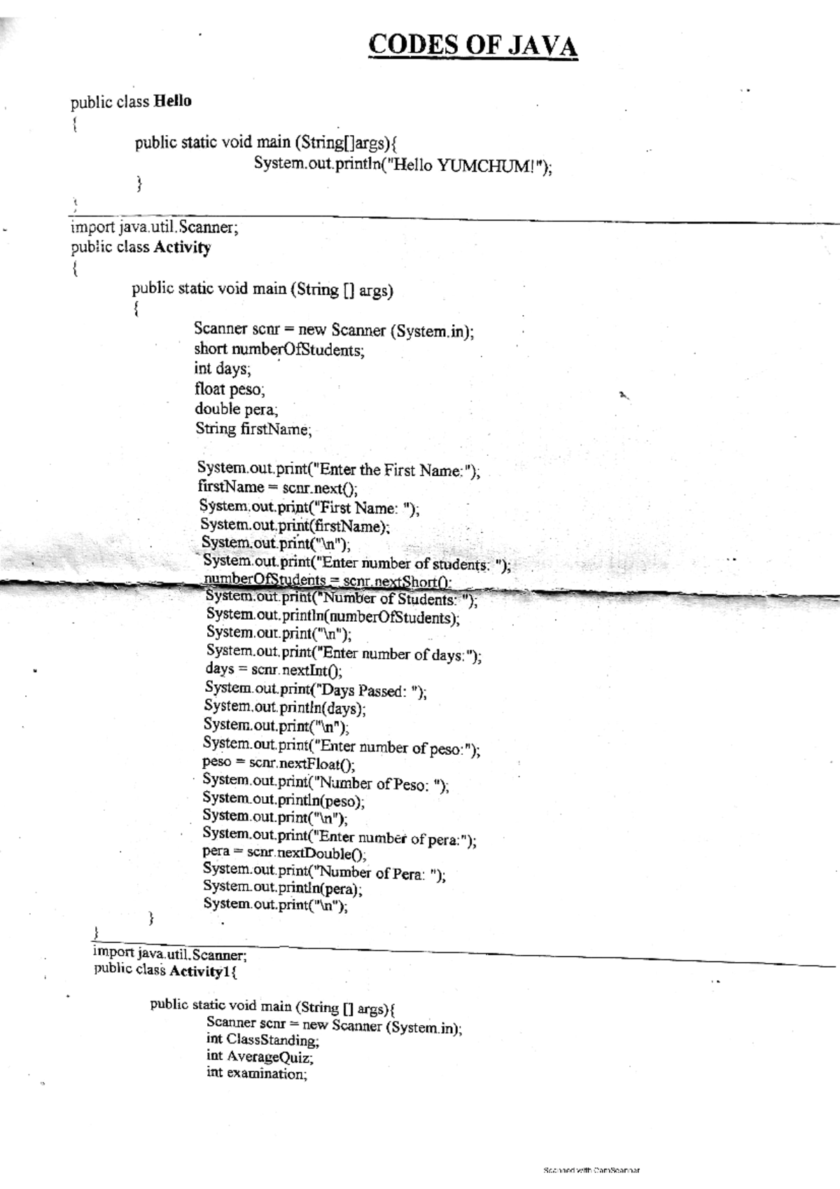 Java Codes Module 1 - Lecture notes 5 - Computer Science - Studocu