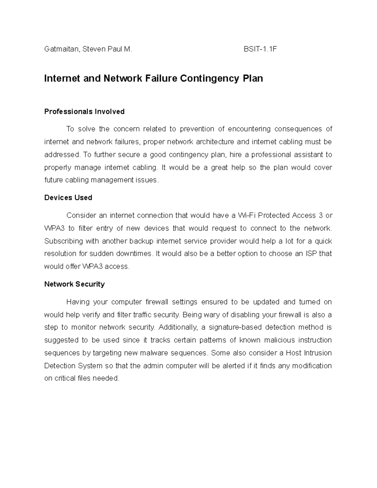 Lab - LAb exercises - Gatmaitan, Steven Paul M. BSIT-1 Internet and Network Failure Contingency ...