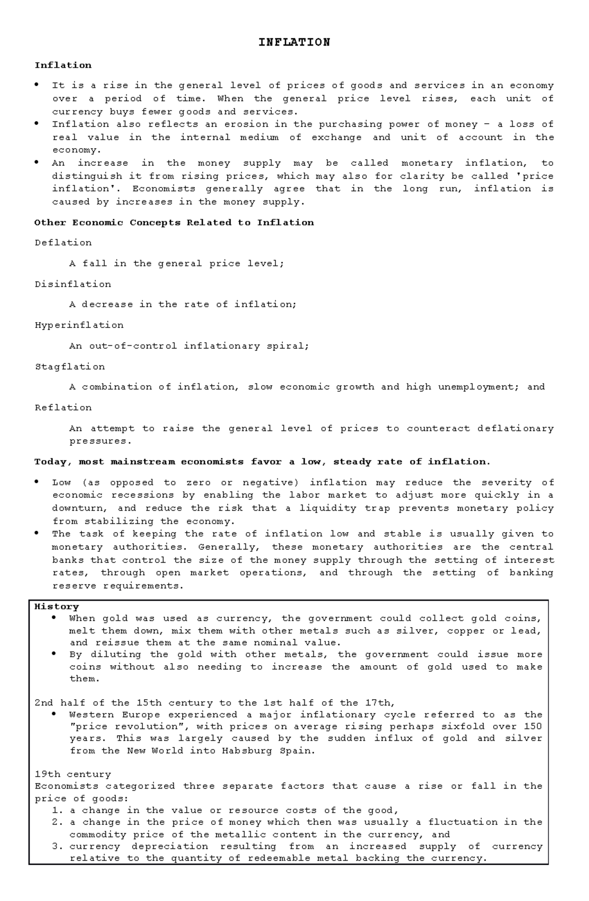09 Inflation - Notes Macroeconomics - INFLATION Inflation It is a rise ...