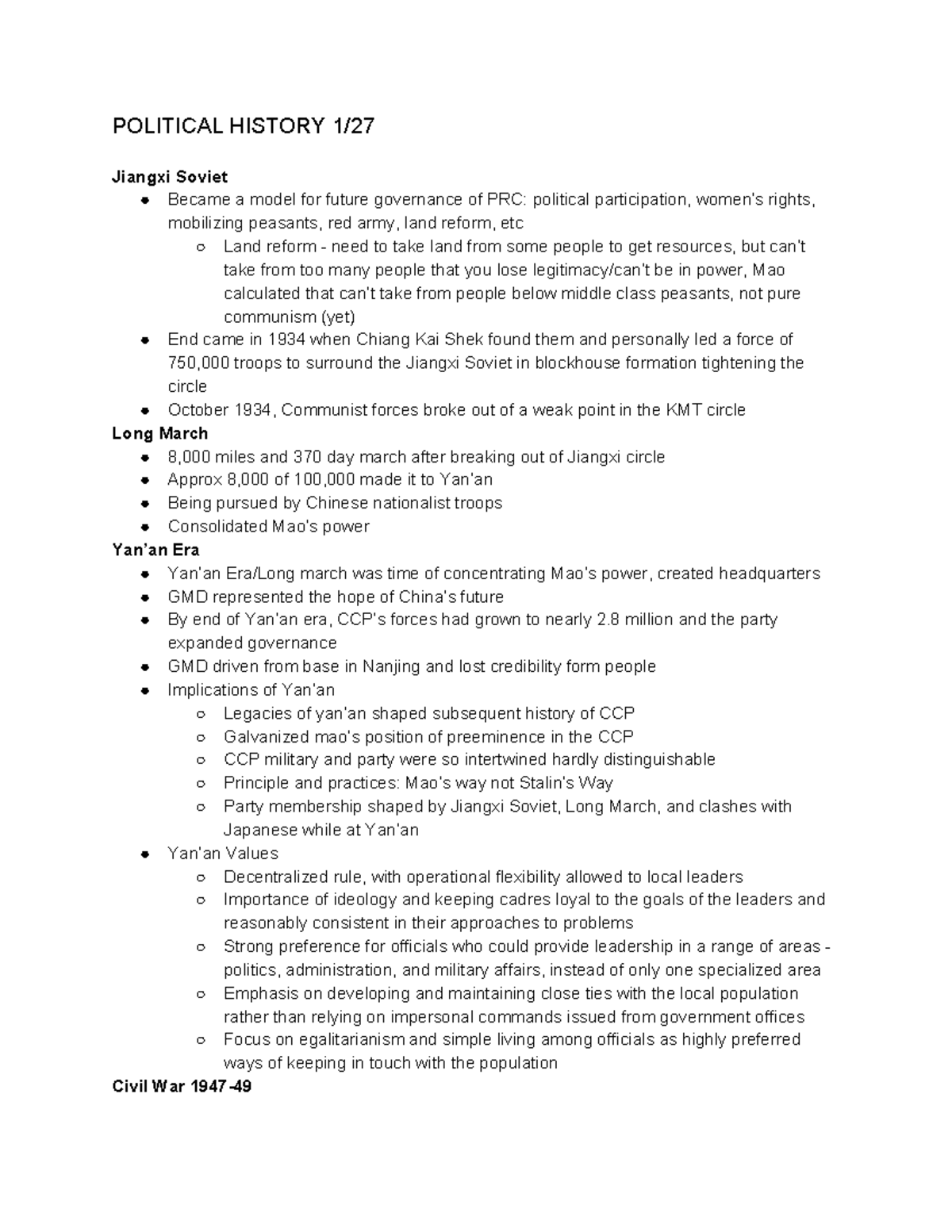 Lecture Notes Political History Growth of MAO 1/27 - POLITICAL HISTORY ...