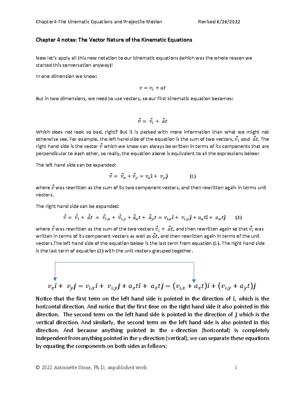 Chapter 4 notes The Kinematic Equations and Projectile Motion - Chapter ...