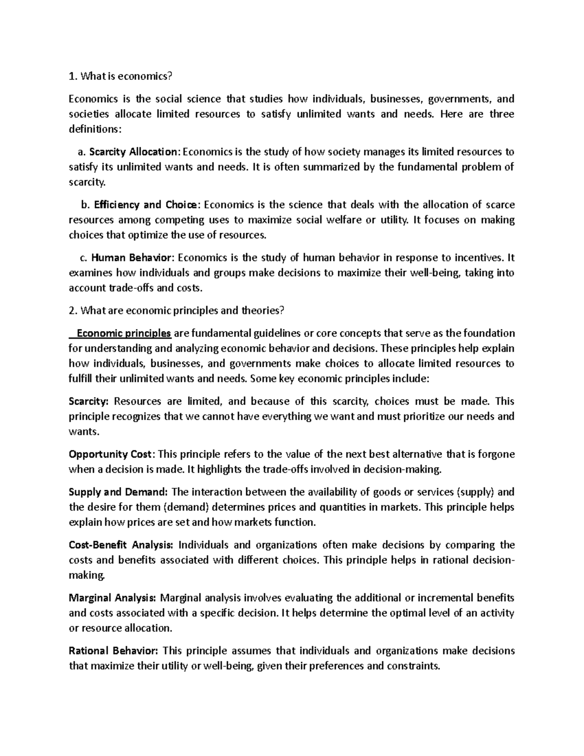 ECON - notes - What is economics? Economics is the social science that ...