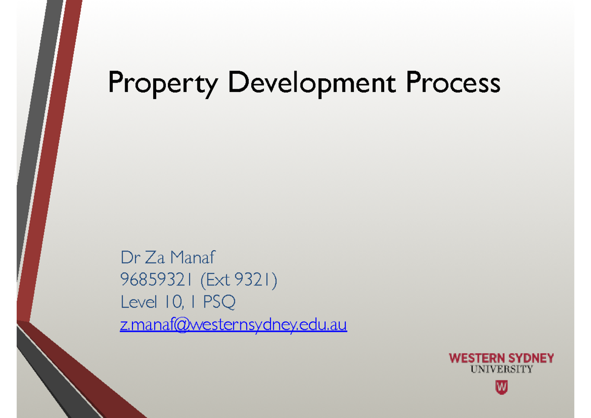 Module 1 - Introduction to PD - Property Development Process Dr Za Manaf 96859321 (Ext 9321 ...
