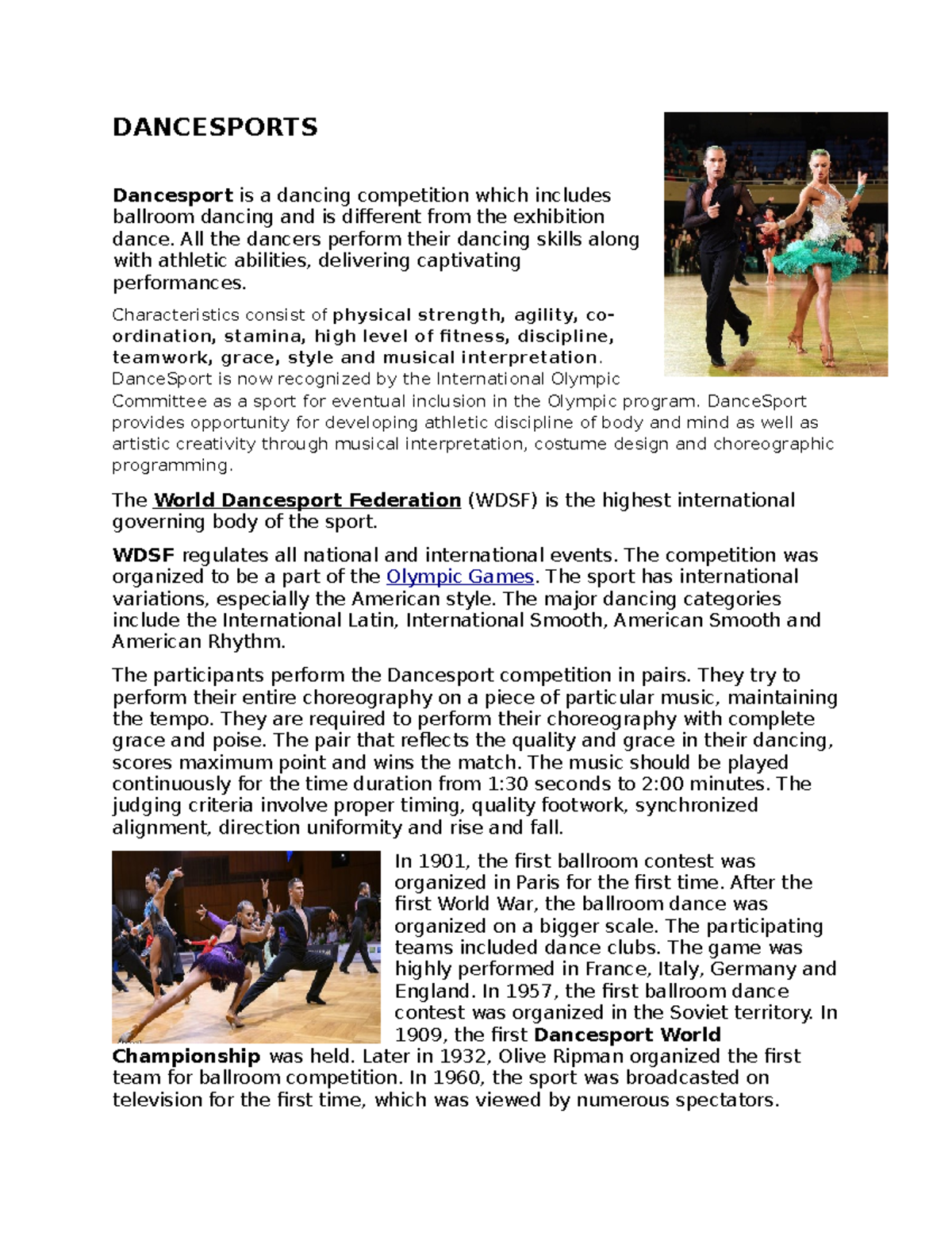 UNIT-I- Dancesports - This is a PE lesson - DANCESPORTS Dancesport is a ...