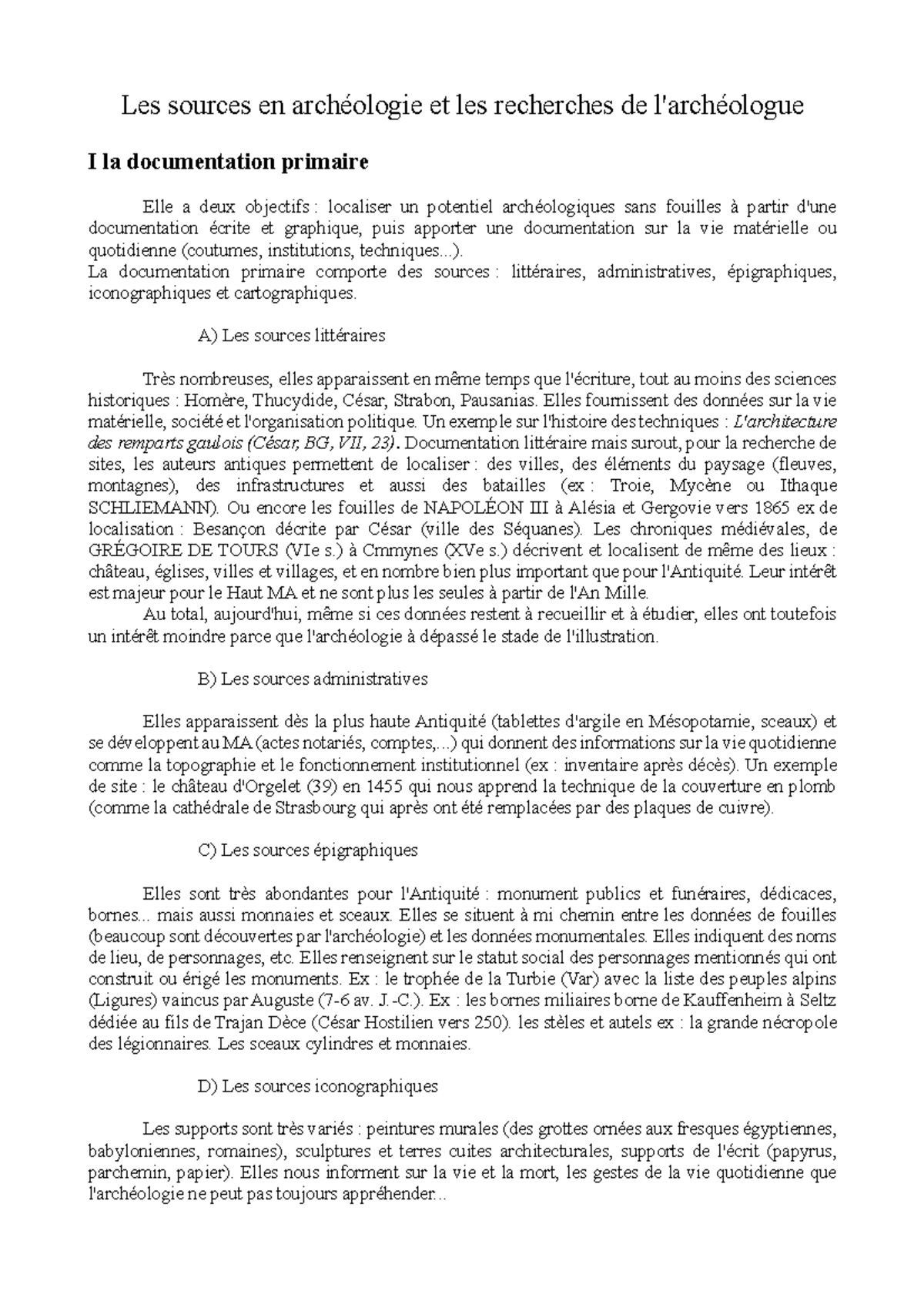 Les sources en archéologie et les recherches de l'archéologue - Les ...