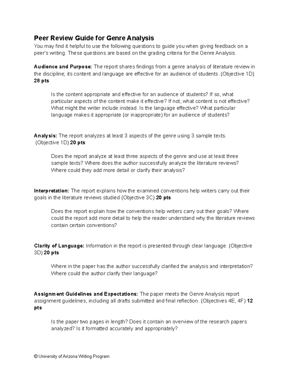 Peer Review Guide for Genre Analysis AP - Peer Review Guide for Genre ...