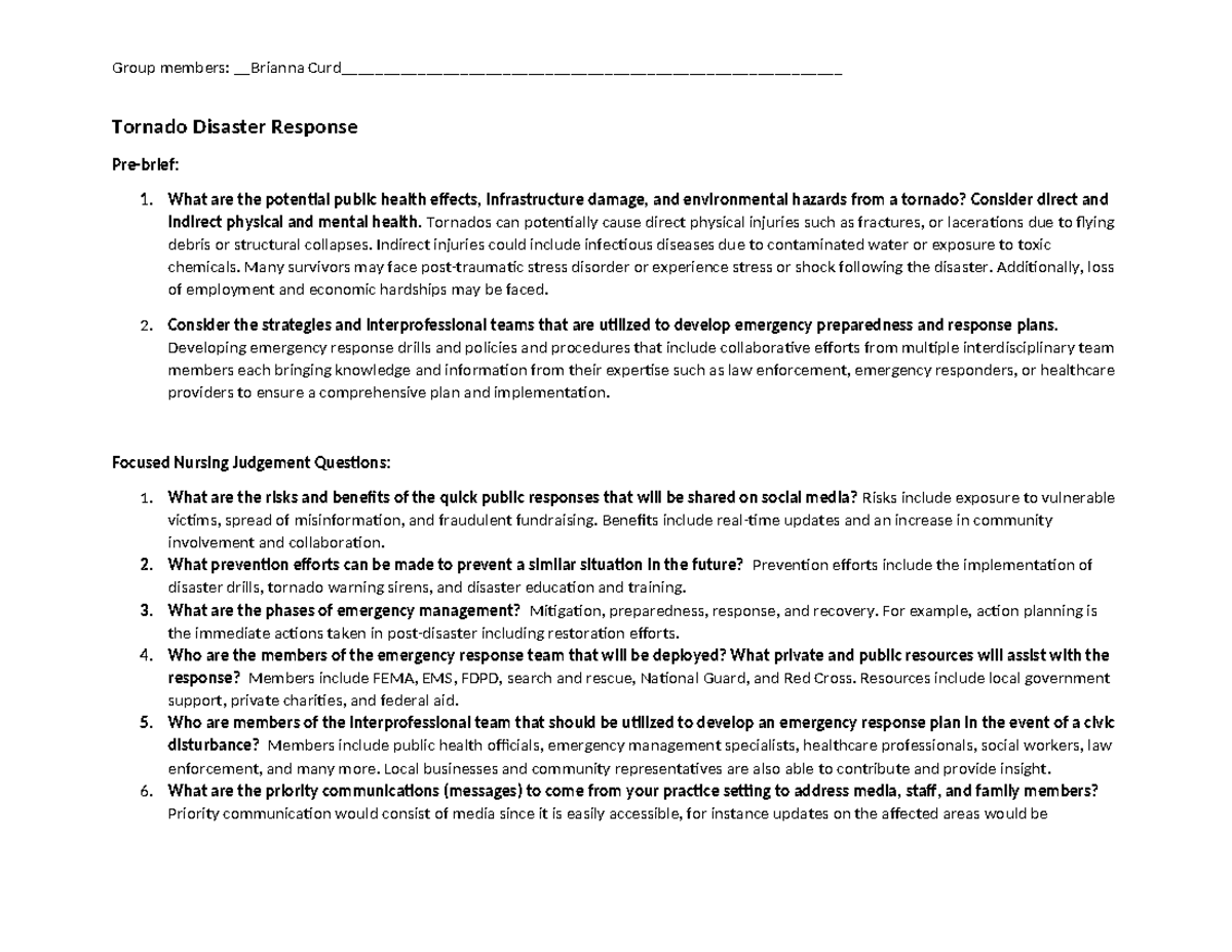 Tornado Disaster template - Tornado Disaster Response Pre-brief: 1 ...