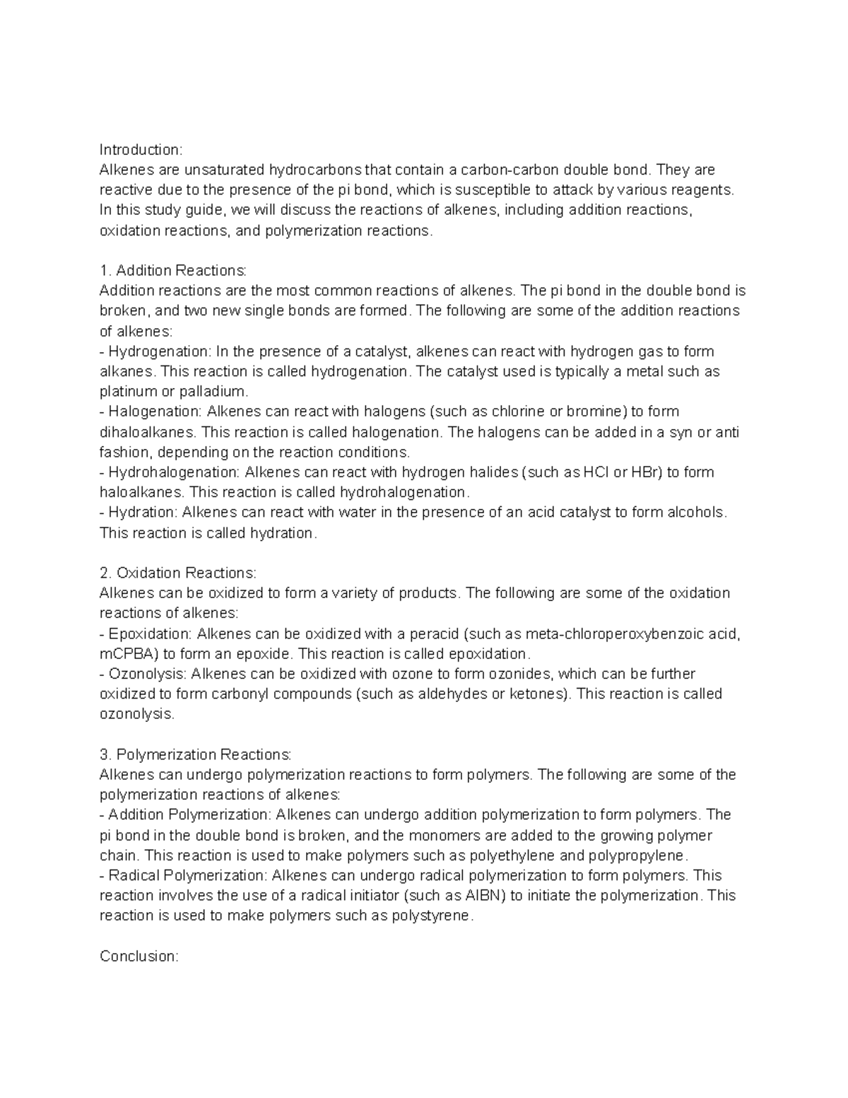 Alkane and Alkyne Reaction Study Guide - Introduction: Alkenes are ...