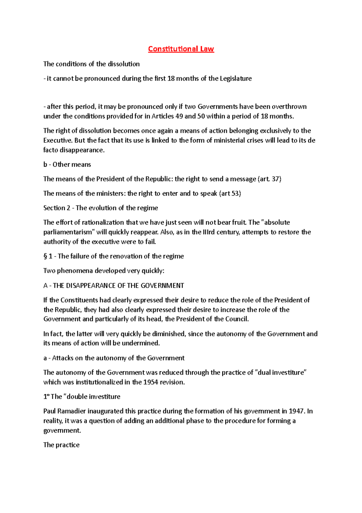 Constitutional Law 32 Constitutional Law The Conditions Of The Dissolution It Cannot Be