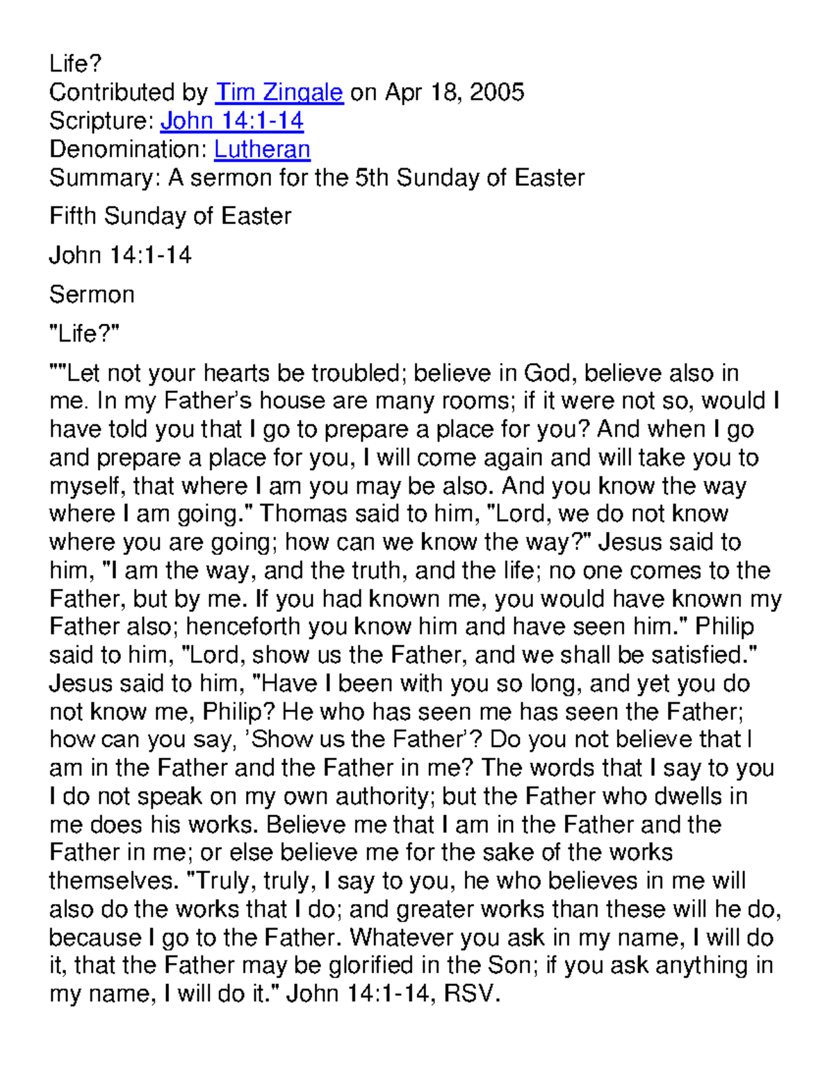 Life - Sermon message - Life? Contributed by Tim Zingale on Apr 18 ...