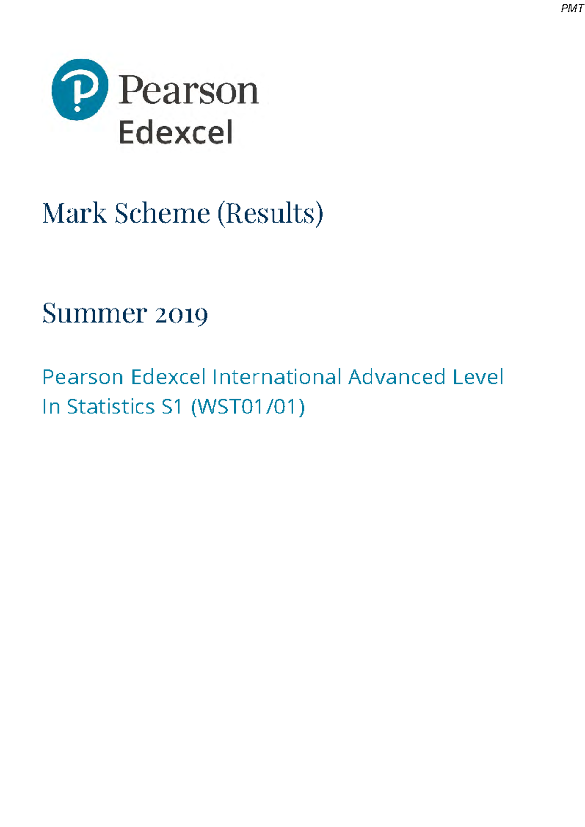 June 2019 (IAL) MS - S1 Edexcel - Mark Scheme (Results) Summer 2019 ...