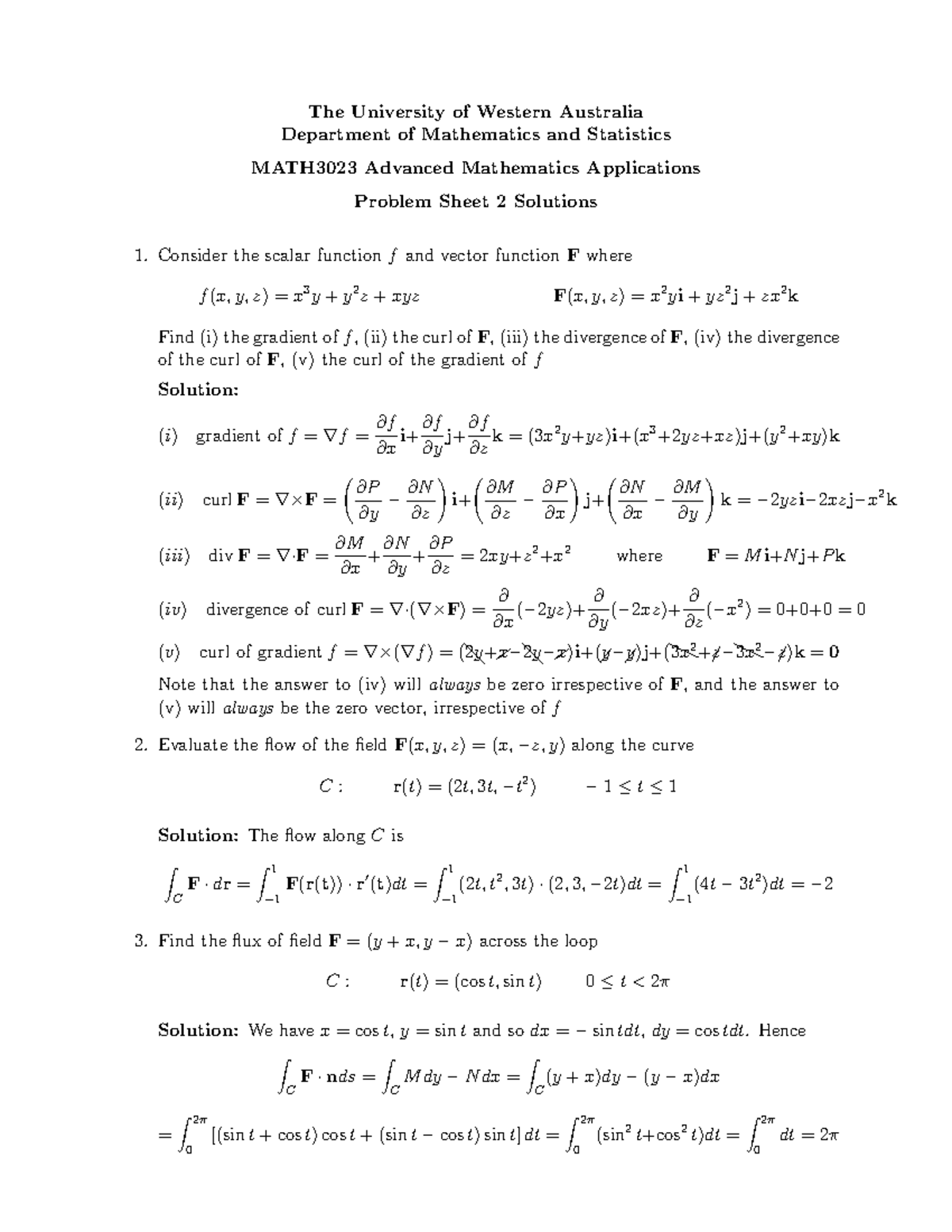 Problem Sheet 2 Solutions - The University of Western Australia ...