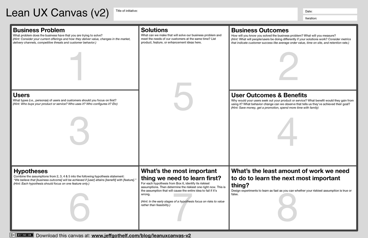 Lean UX canvas v5 - Lean UX Canvas (v2) Users What types (i., personas ...