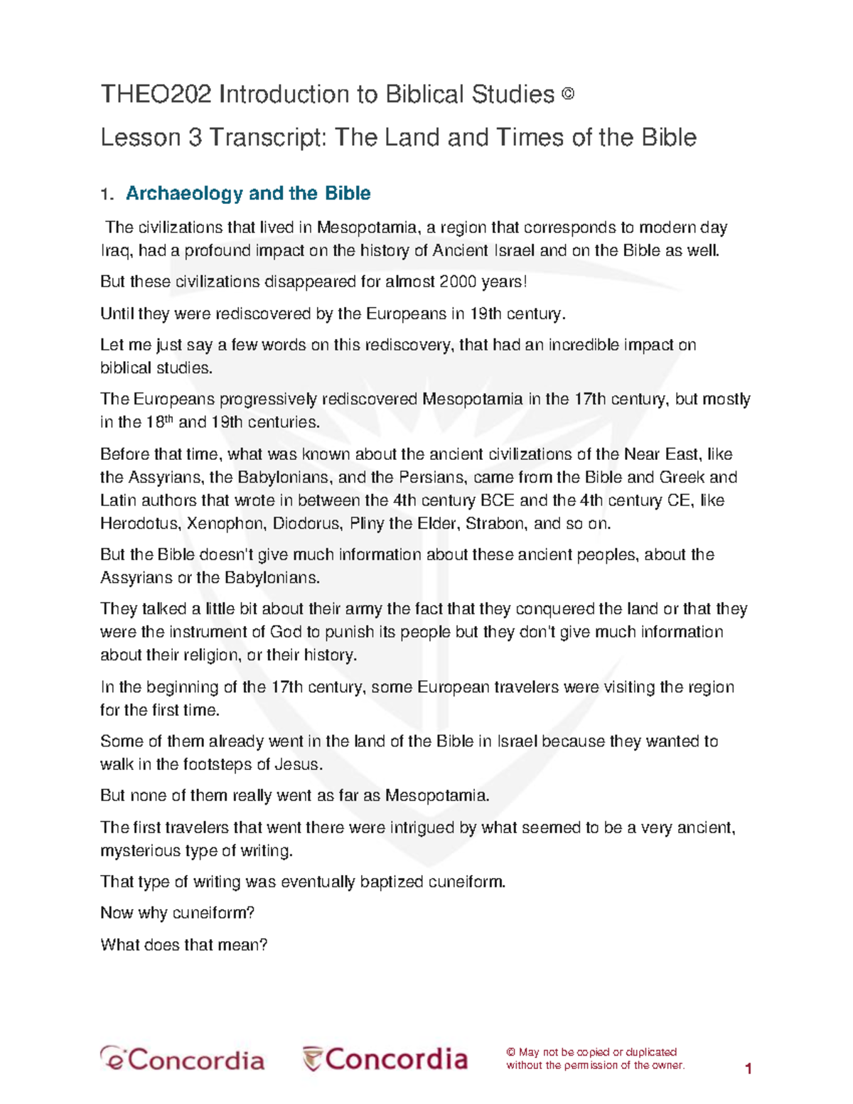 THEO202 L3 Archaeology Bible Transcript - © May not be copied or ...